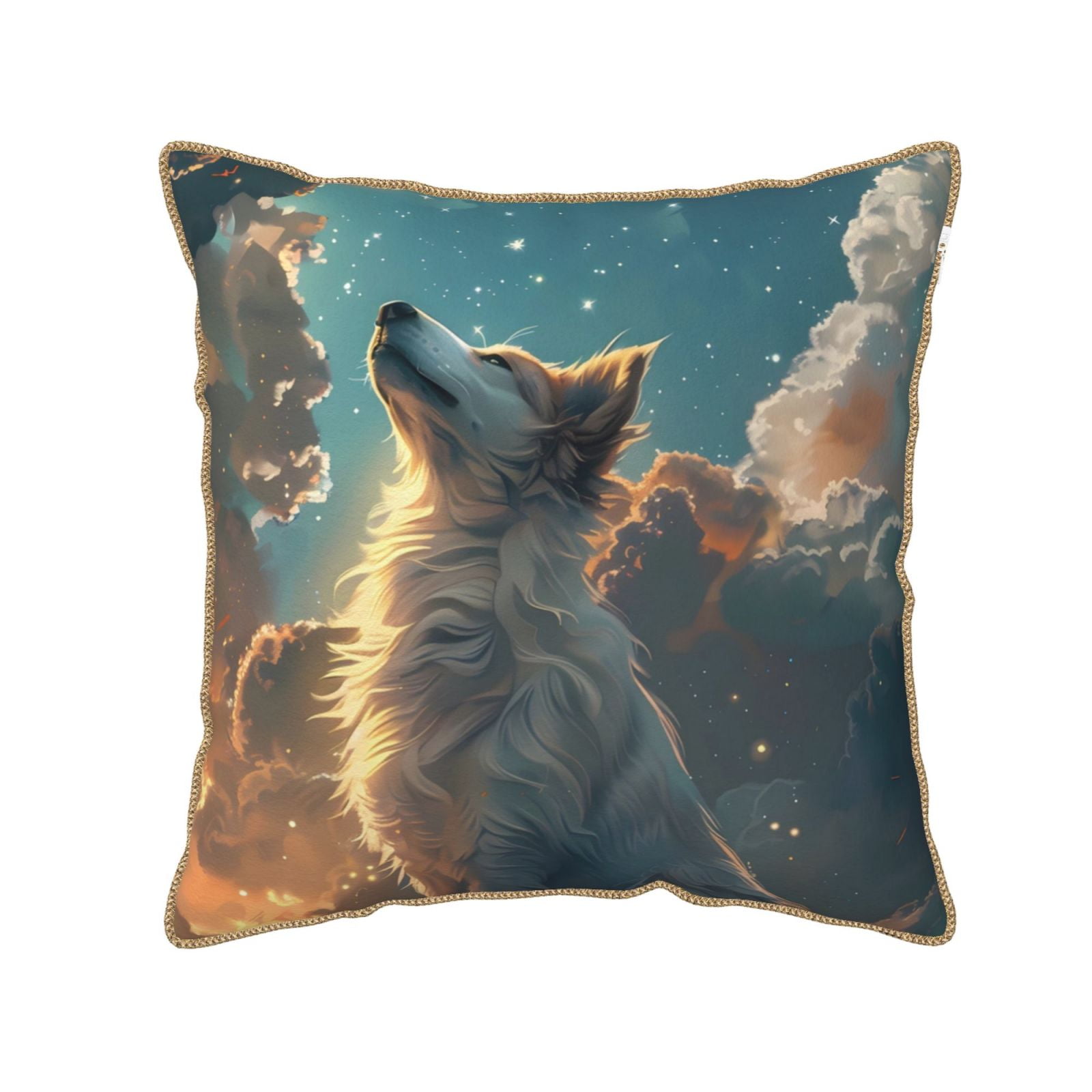 Fotbe Starry Sky Cloud Wolf Pattern Velvet Decorative Throw Pillow ...