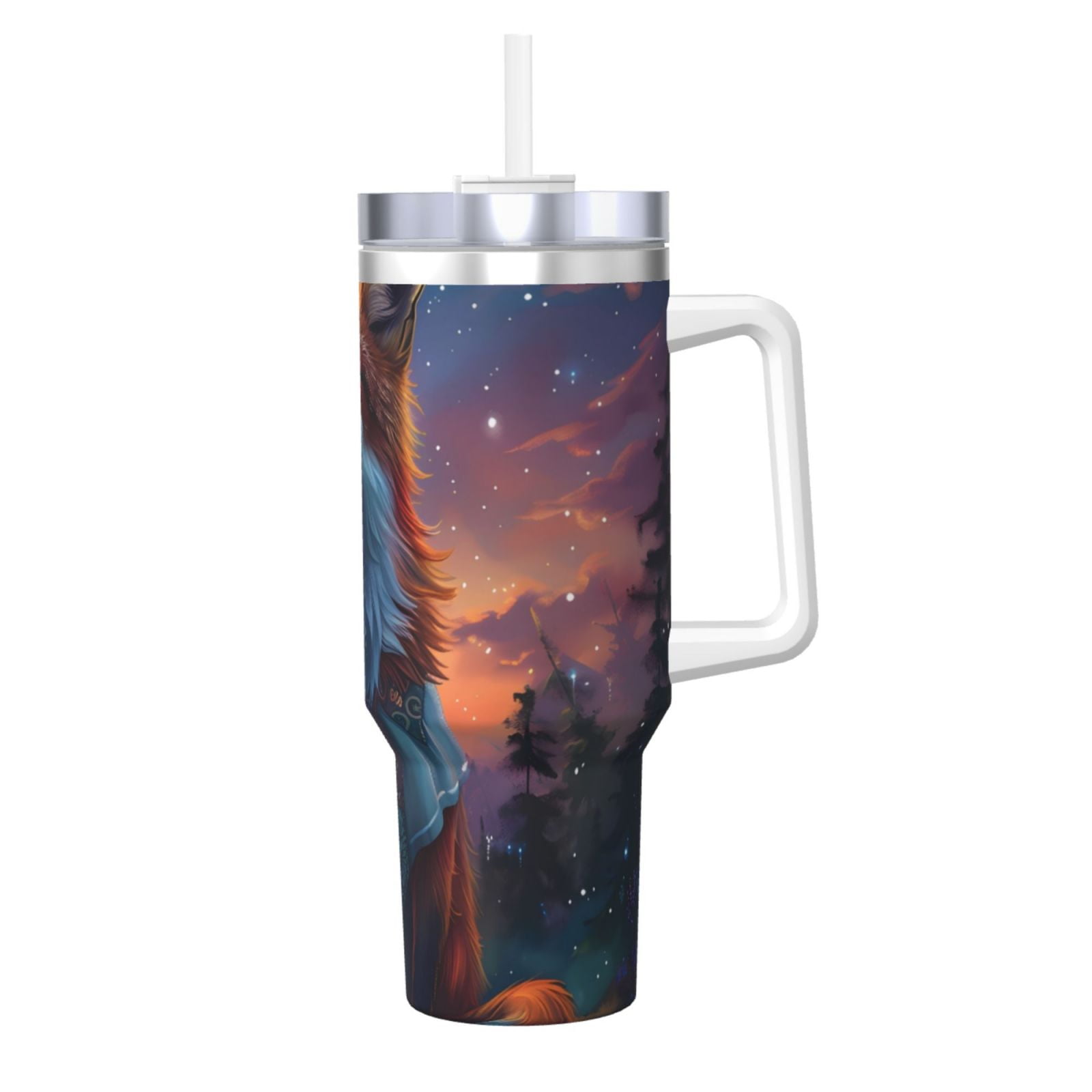 Fotbe Starry Sky Meditating Fox Pattern 40oz Ice Bully With Handle And ...