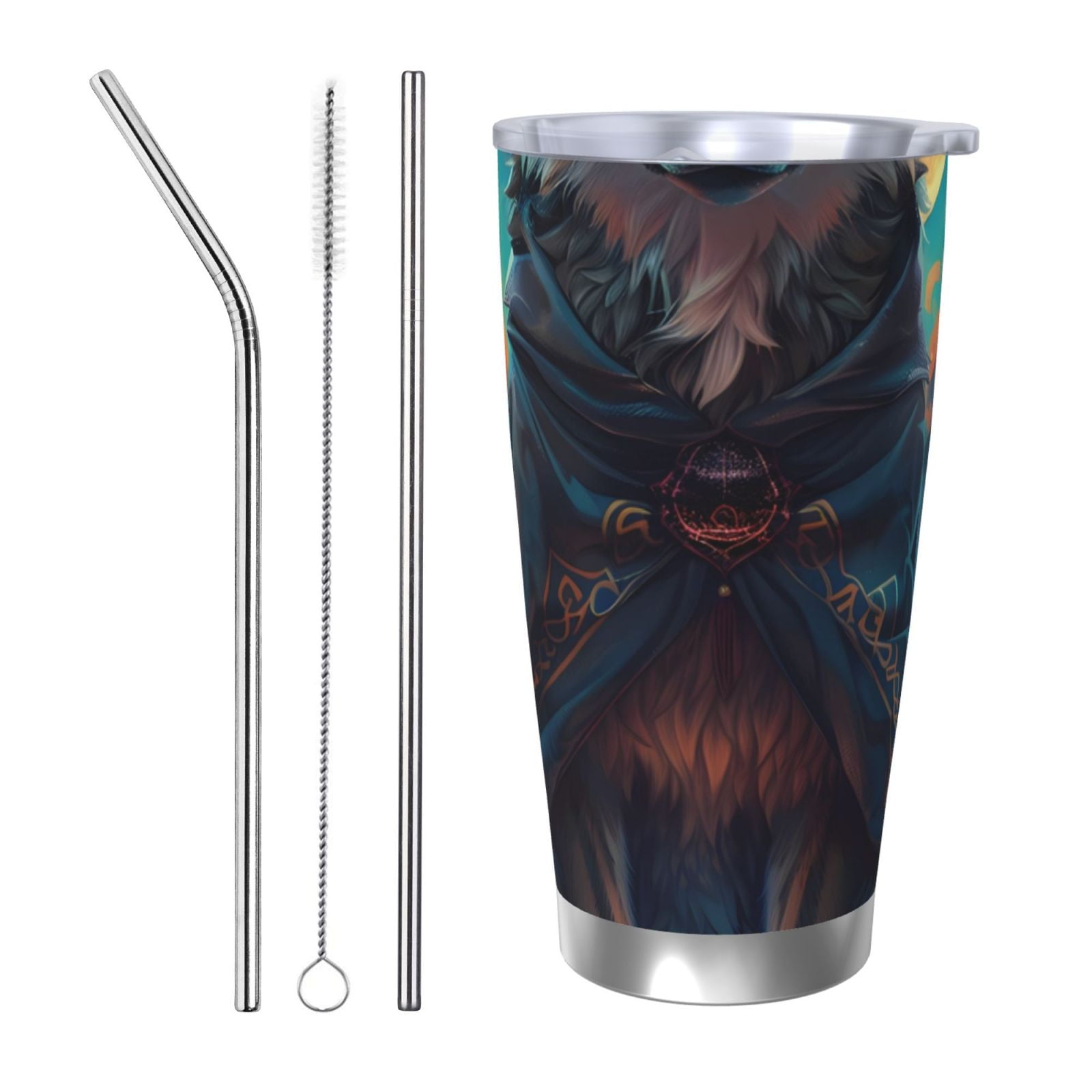 Fotbe Starry Sky Moon Wolf Leader Pattern 20 oz Tumbler Stainless Steel ...
