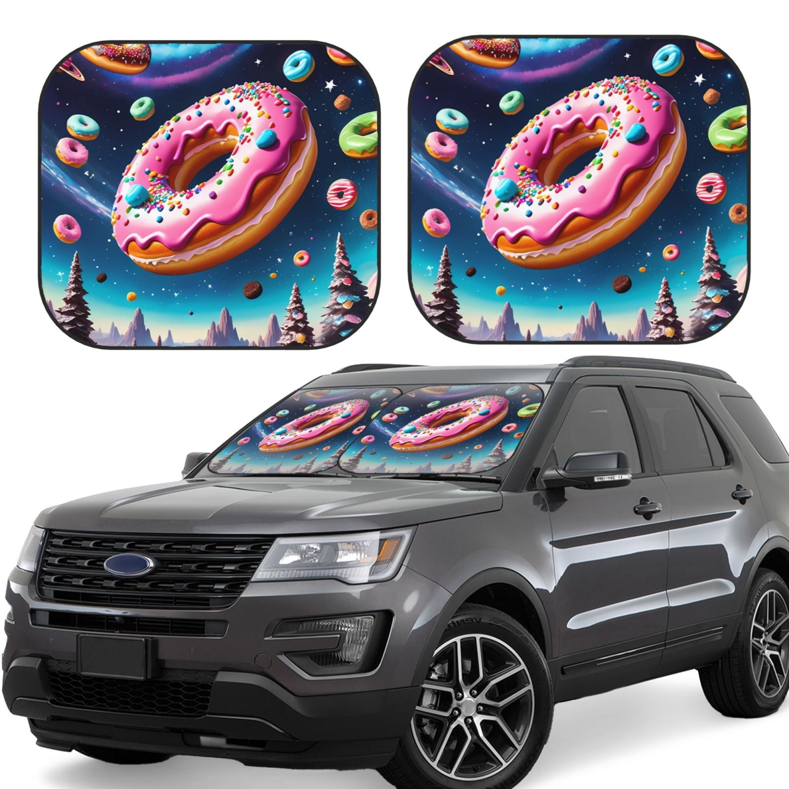 Fotbe Starry Sky Pine Tree Donut 2-Piece Car Windshield Sun Shade | Sun ...