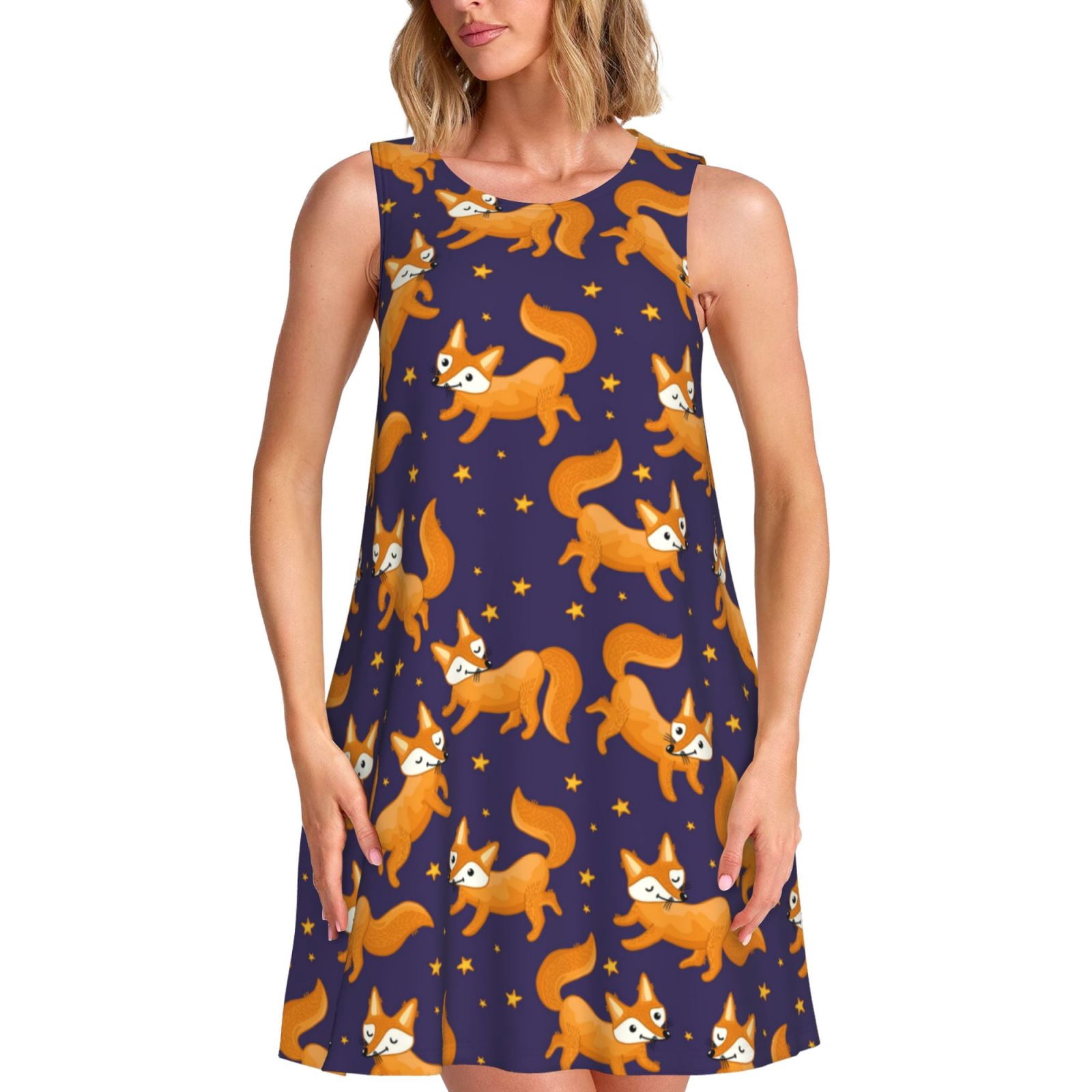 Fotbe Stars and Fox Cute Pattern Women’s Summer Tank Midi Dress ...