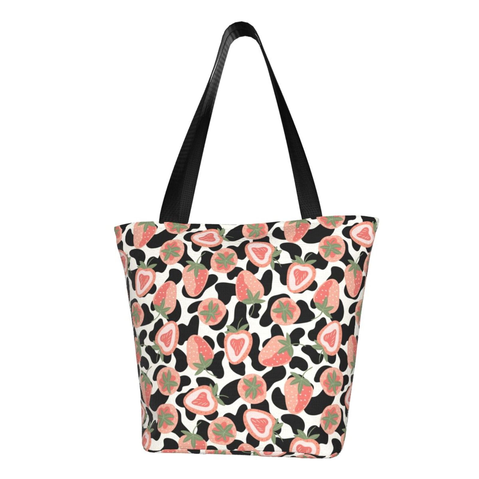 Fotbe Strawberries And Cow Skin Pattern Beach Tote,Shoulder Handbag ...
