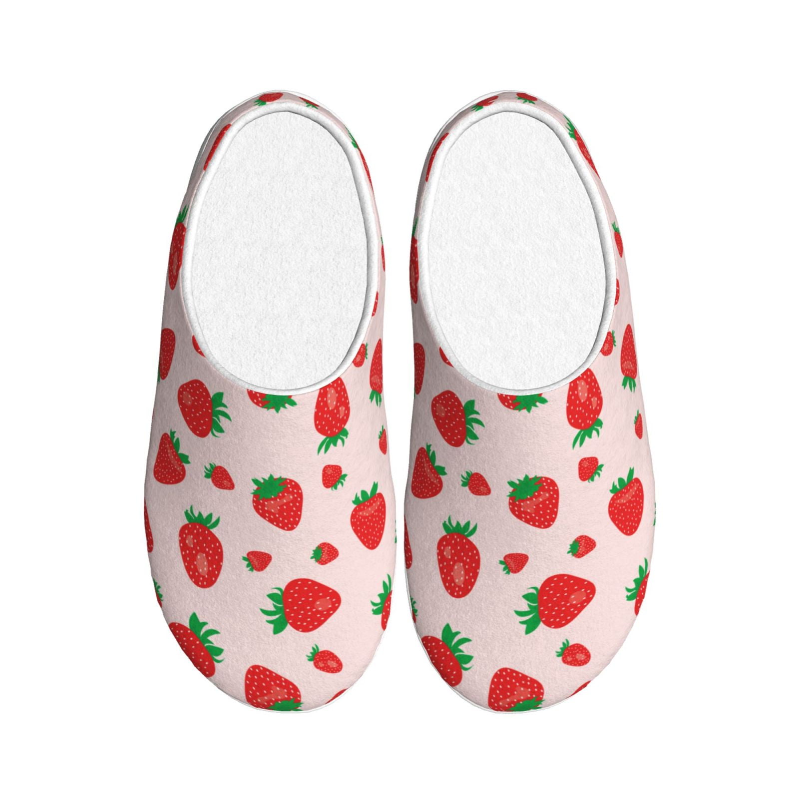 Fotbe Strawberries Pattern Women's Fuzzy Curly Fur Memory Foam Loafer ...