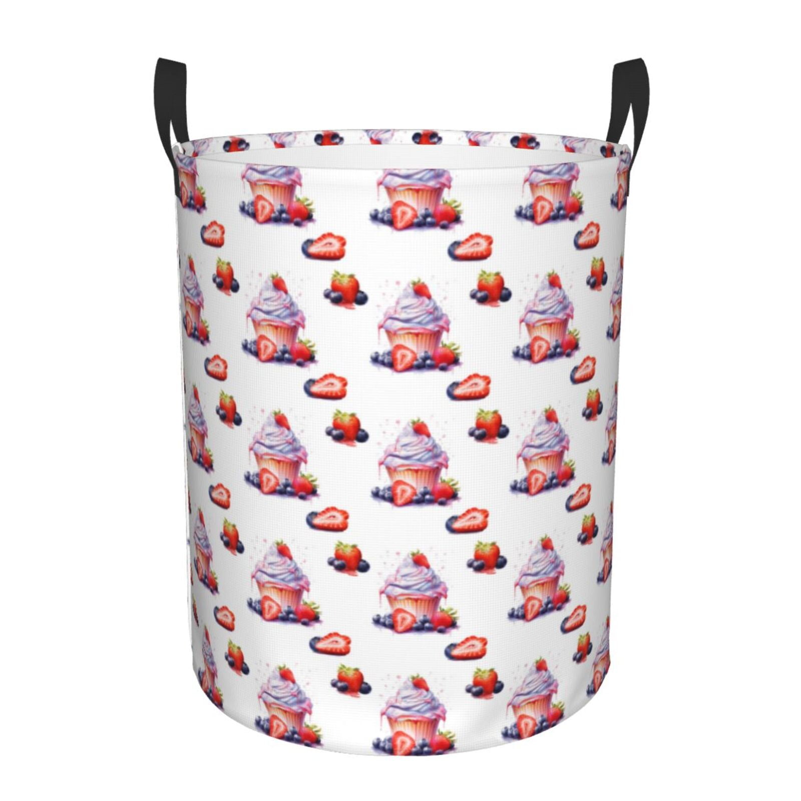 Fotbe Strawberry Blueberry Cream Cake Pattern Laundry Basket with ...