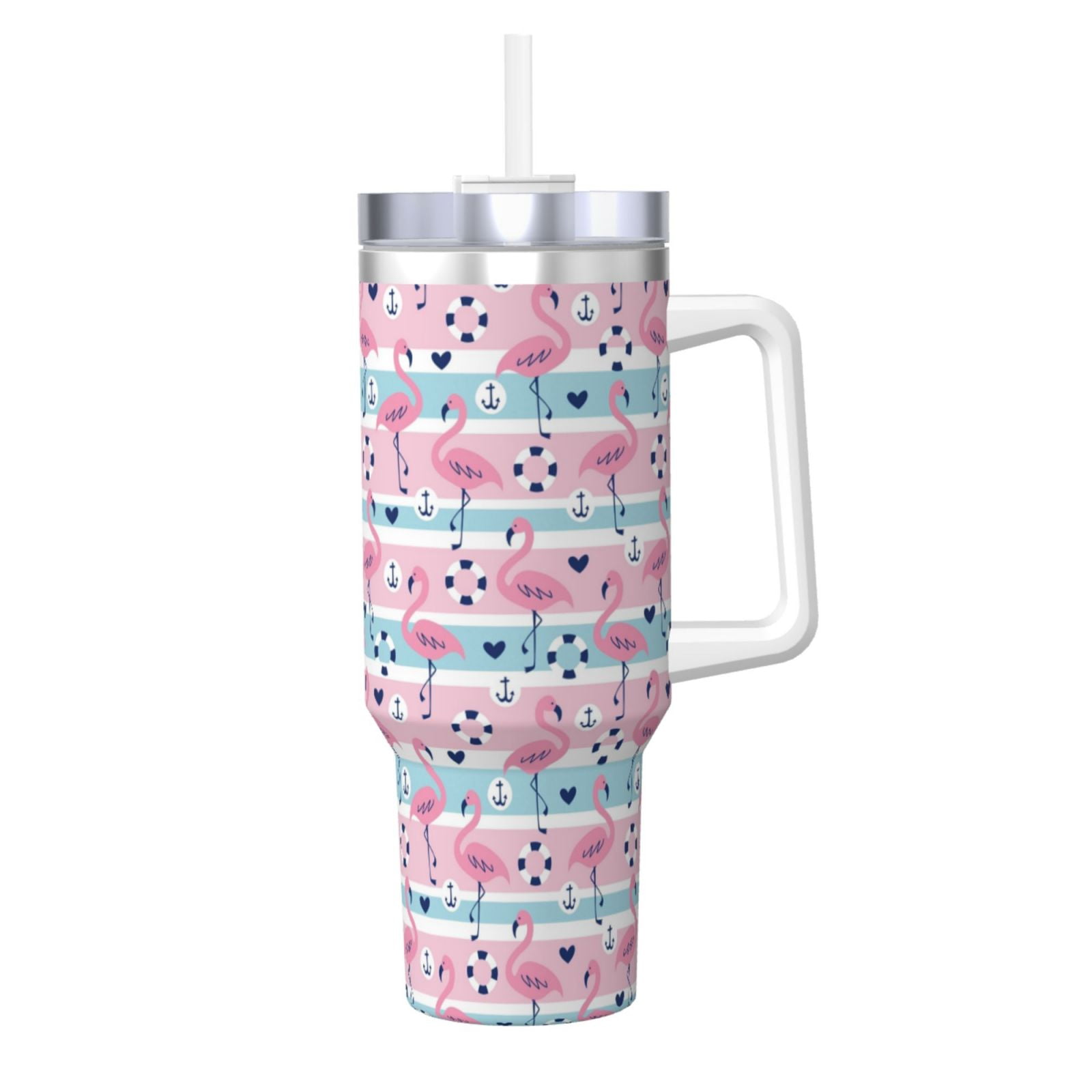 Fotbe Striped Flamingo Pattern 40oz Ice Bully With Handle And Straw ...