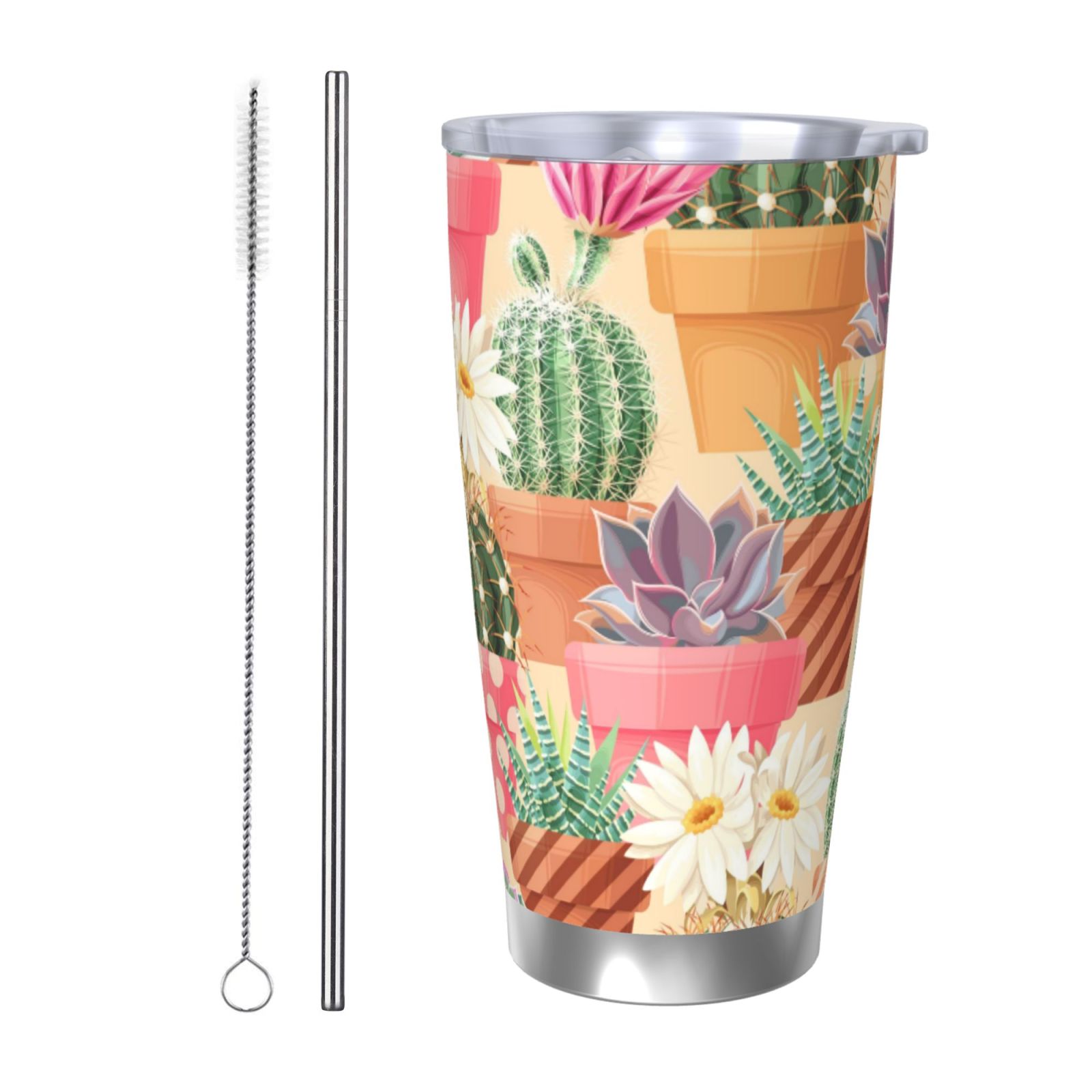 Fotbe Succulent And Cactus Pattern 20 oz Tumbler Stainless Steel Vacuum ...