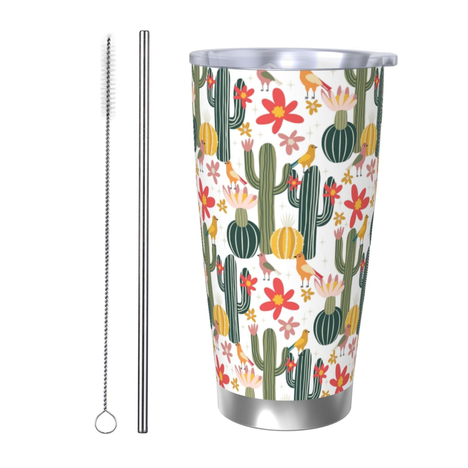 Fotbe Summer Cactus With Blooming Pattern 20 oz Tumbler Stainless Steel ...