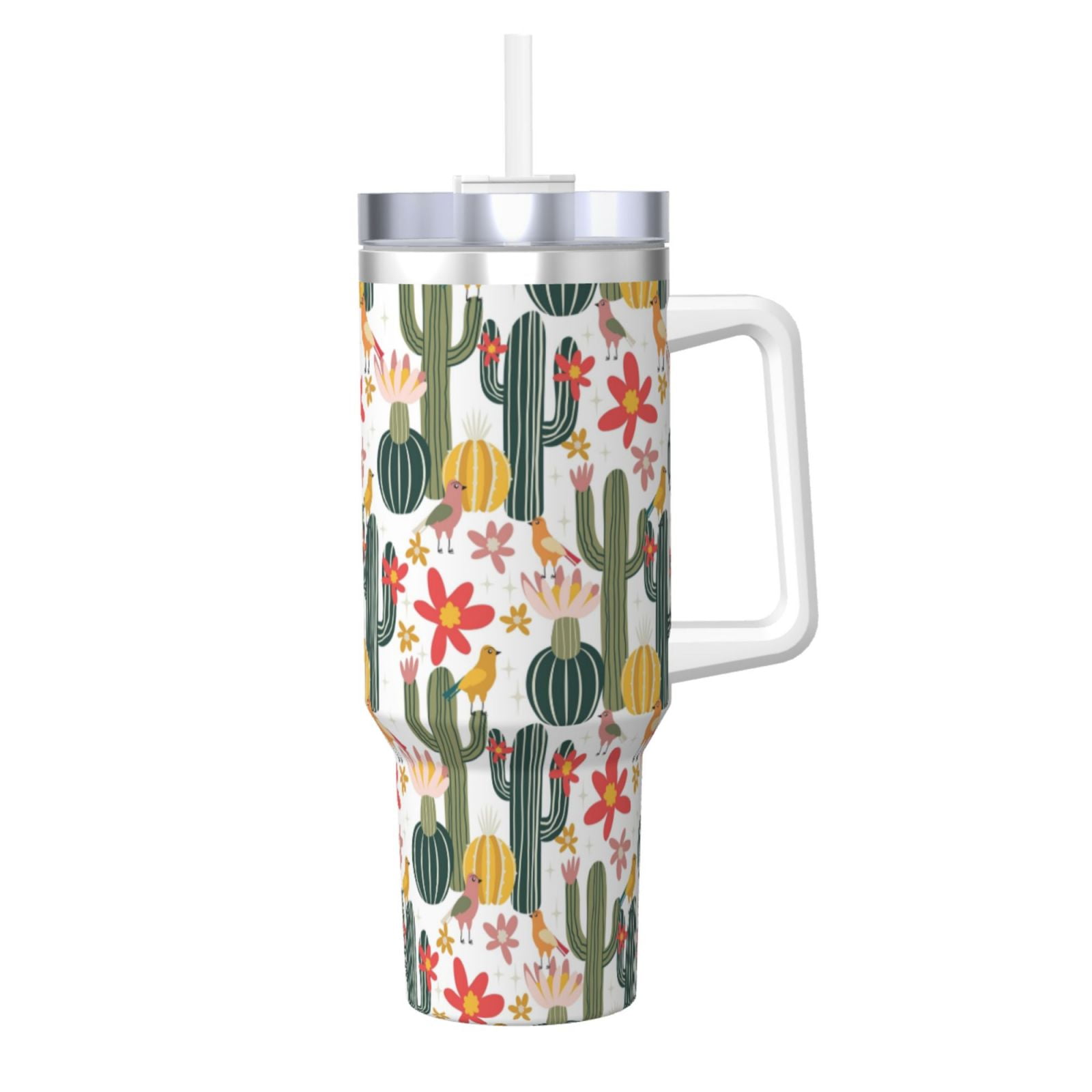 Fotbe Summer Cactus With Blooming Pattern 40oz Ice Bully With Handle ...