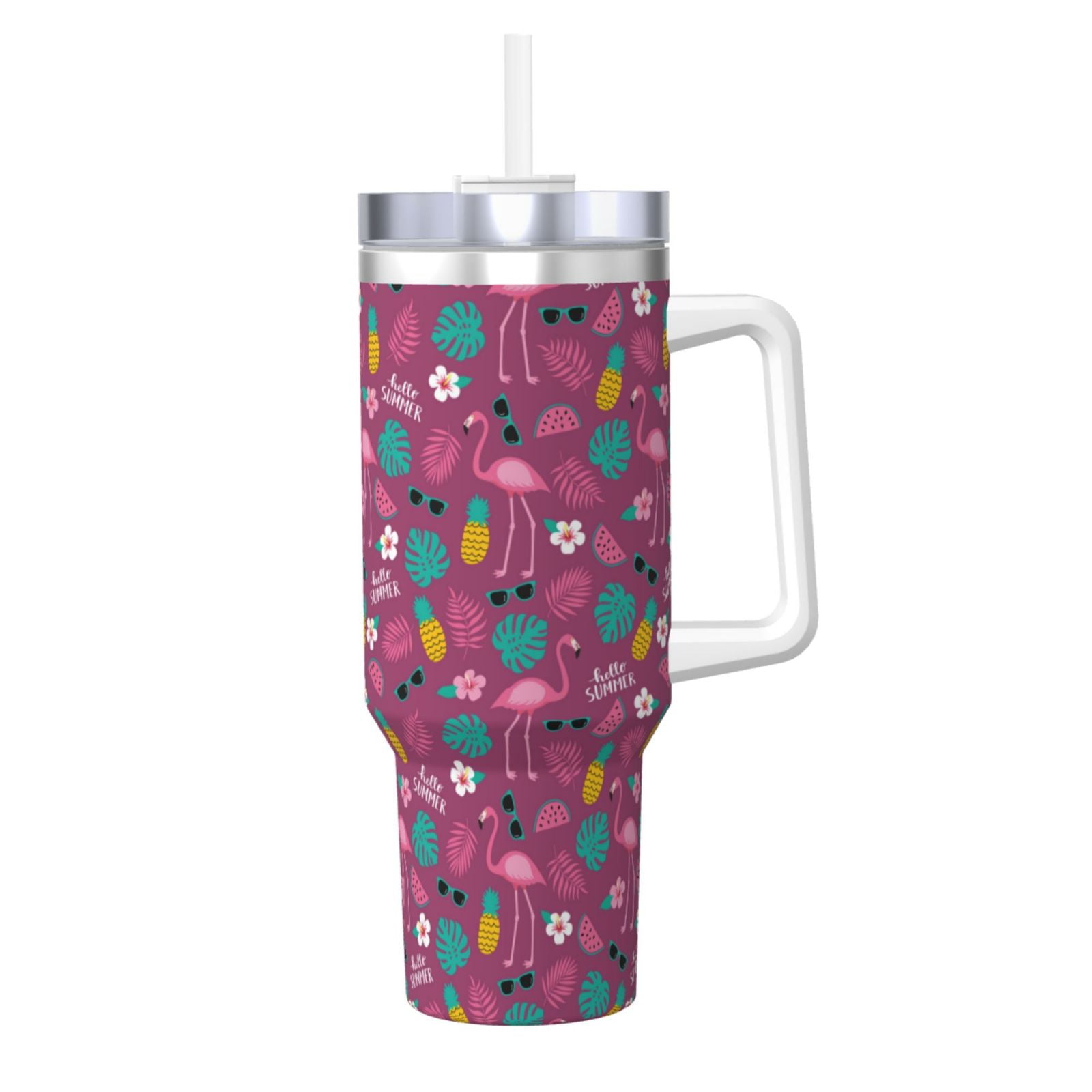 Fotbe Summer Flamingo Pattern 40oz Ice Bully With Handle And Straw ...