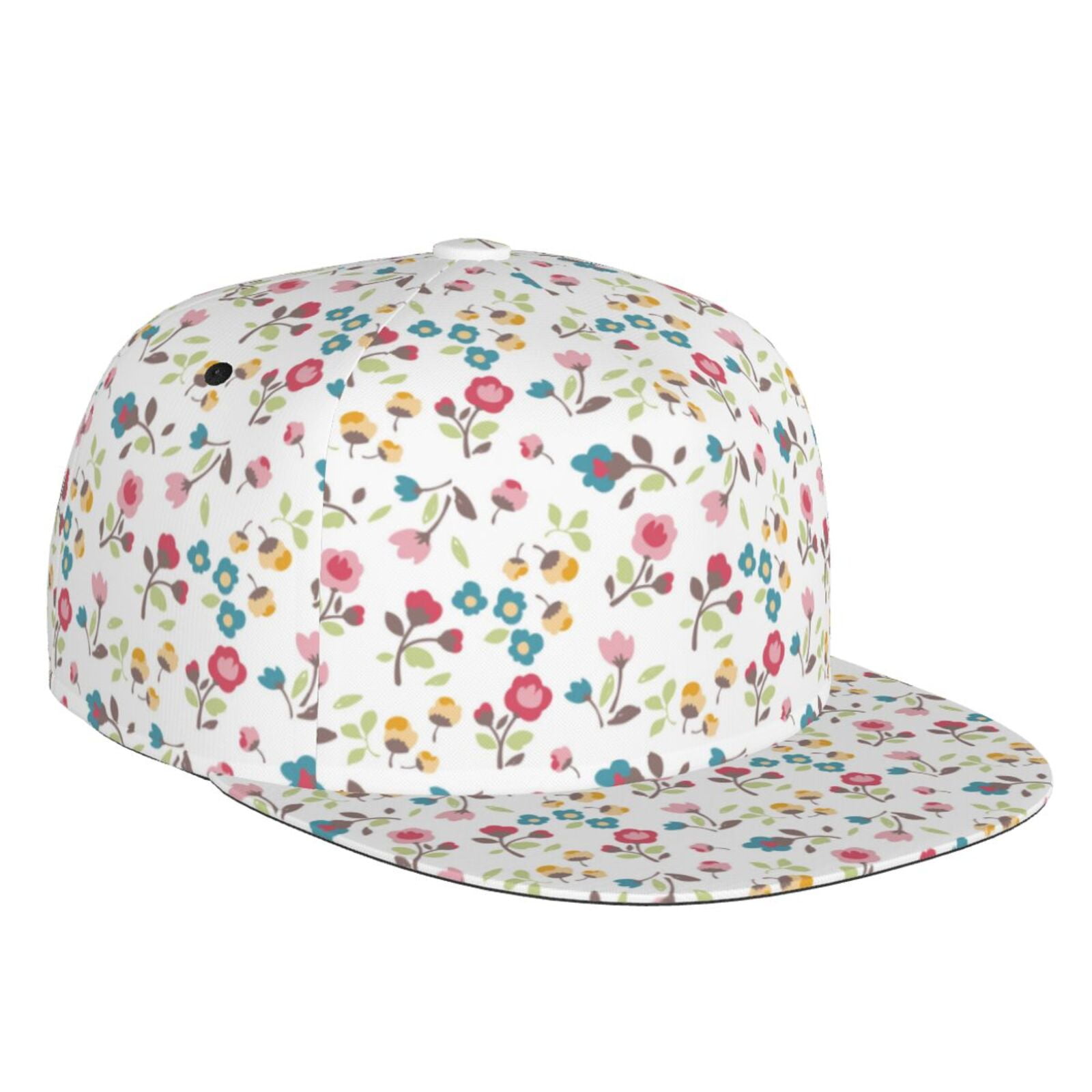 Fotbe Summer Floral Flat Bill Visor Cap Classic Snapback Hat Polyester ...