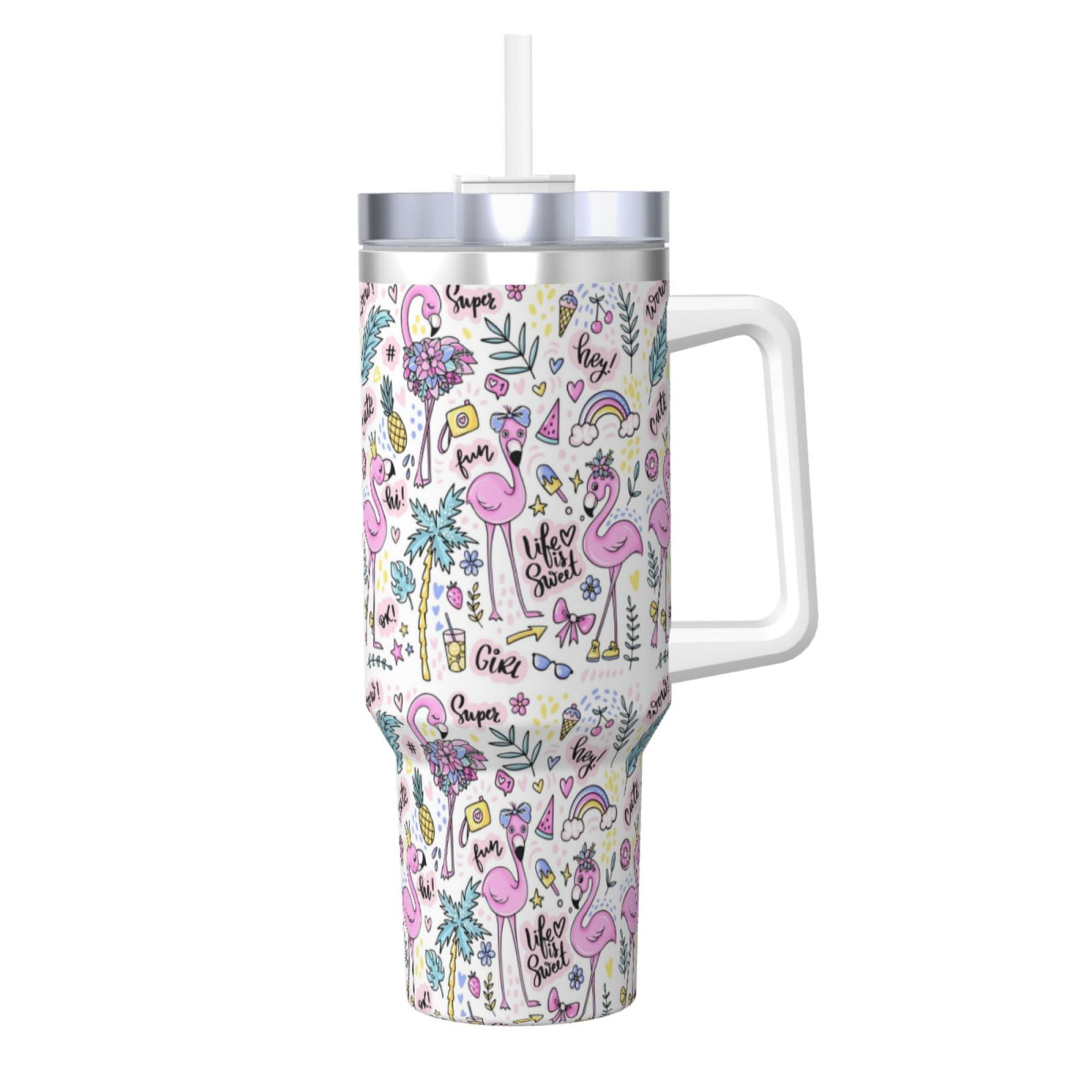 Fotbe Summer with Flamingo Pattern 40oz Ice Bully With Handle And Straw ...