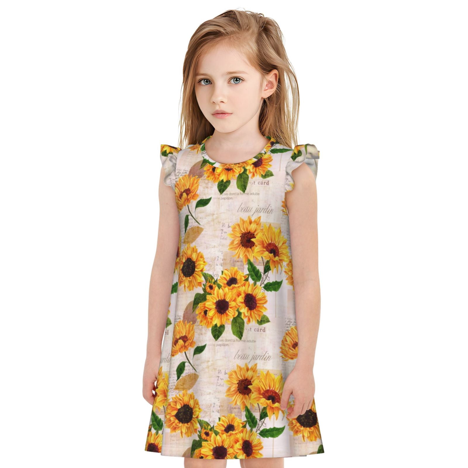 Fotbe Sunflower 5 Pattern Girls Nightgowns 3-10 Years Short Sleeves ...