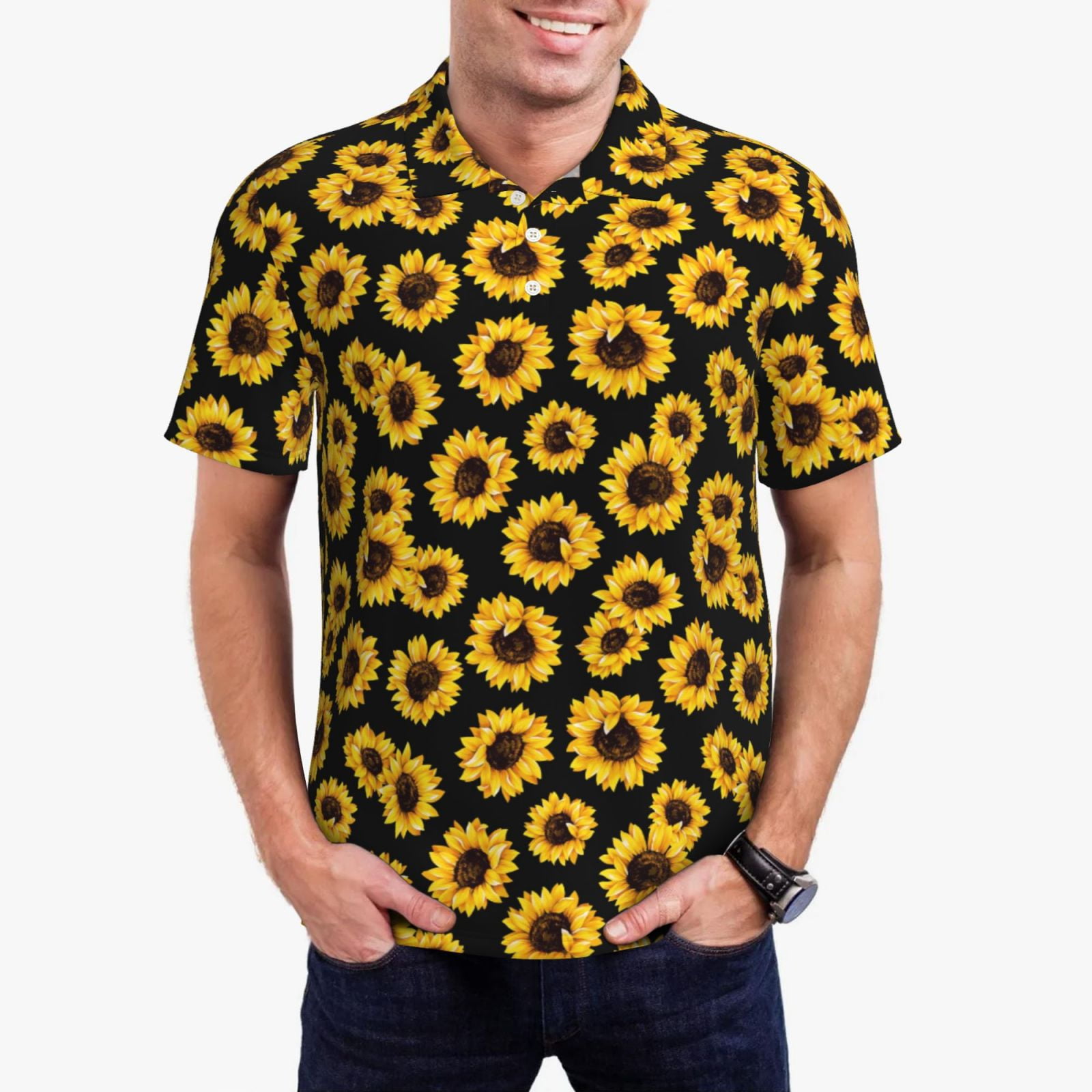 Fotbe Sunflower 6 Pattern Men’s Golf Polo Shirt – Breathable ...
