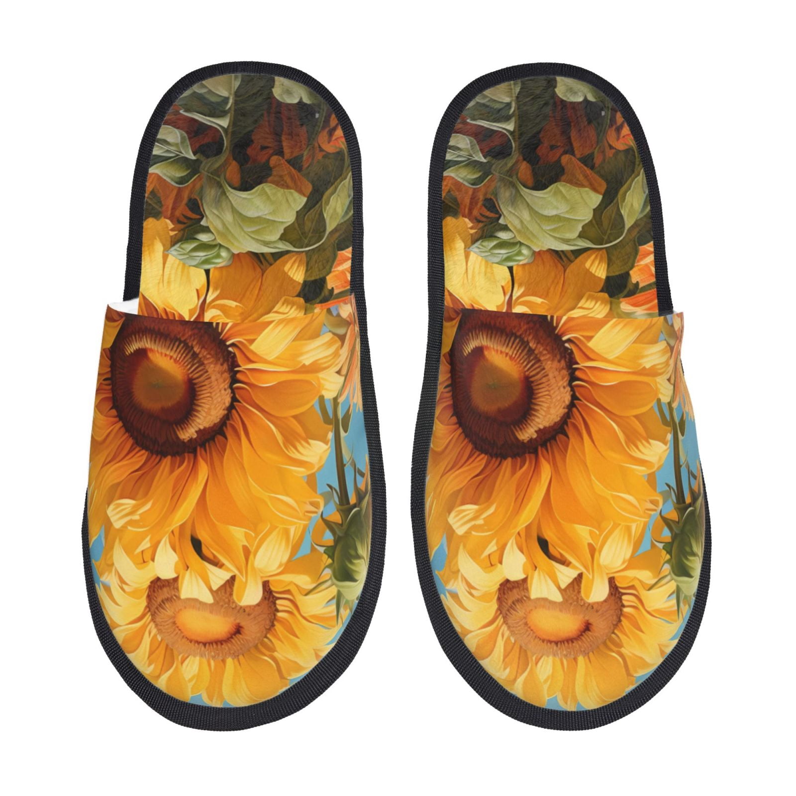 Fotbe Sunflower Blue Sky Pattern Women's Fuzzy Slippers Plush Slippers ...