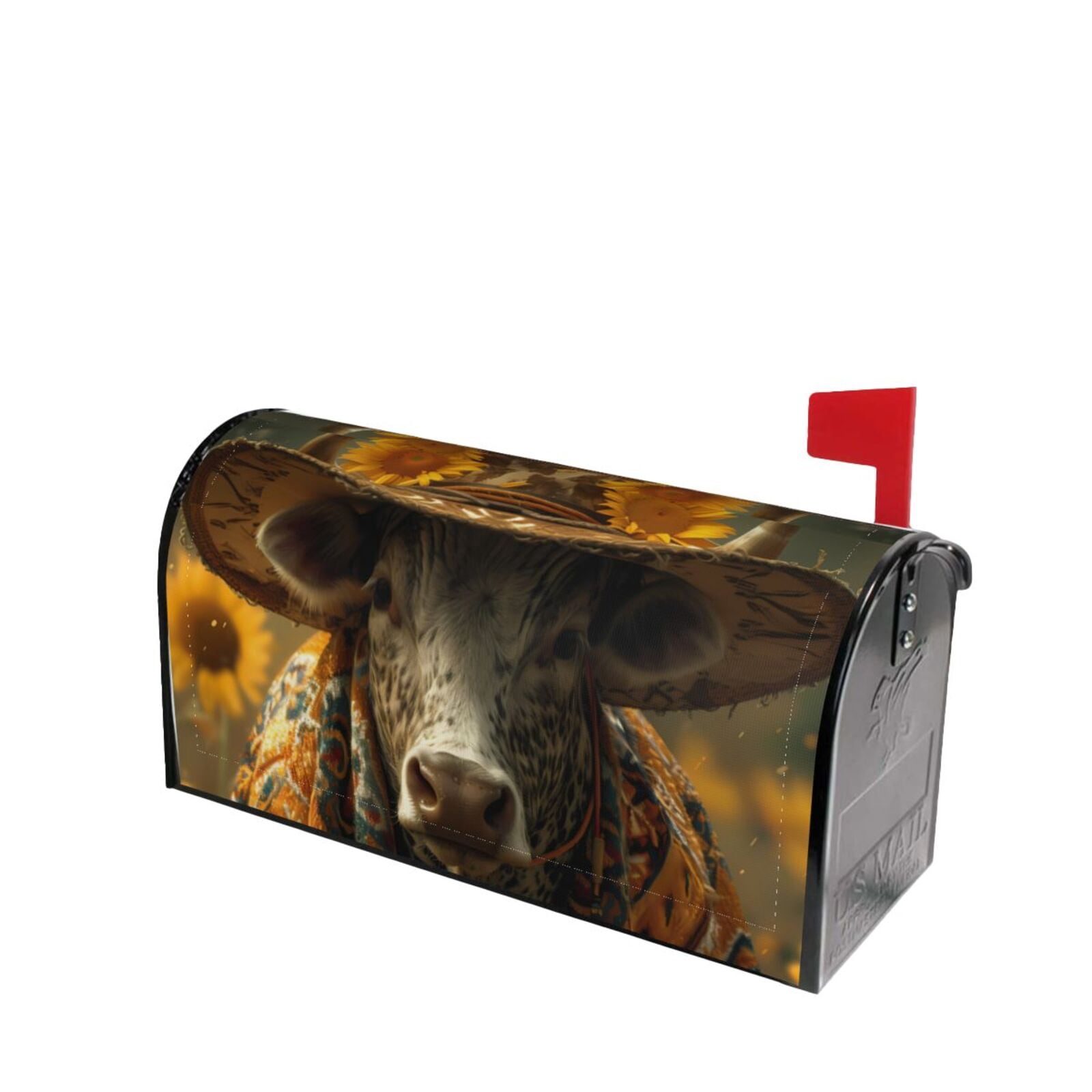 Fotbe Sunflower Cowboy Hat Cow Mailbox Covers Post Letter Box Cover ...