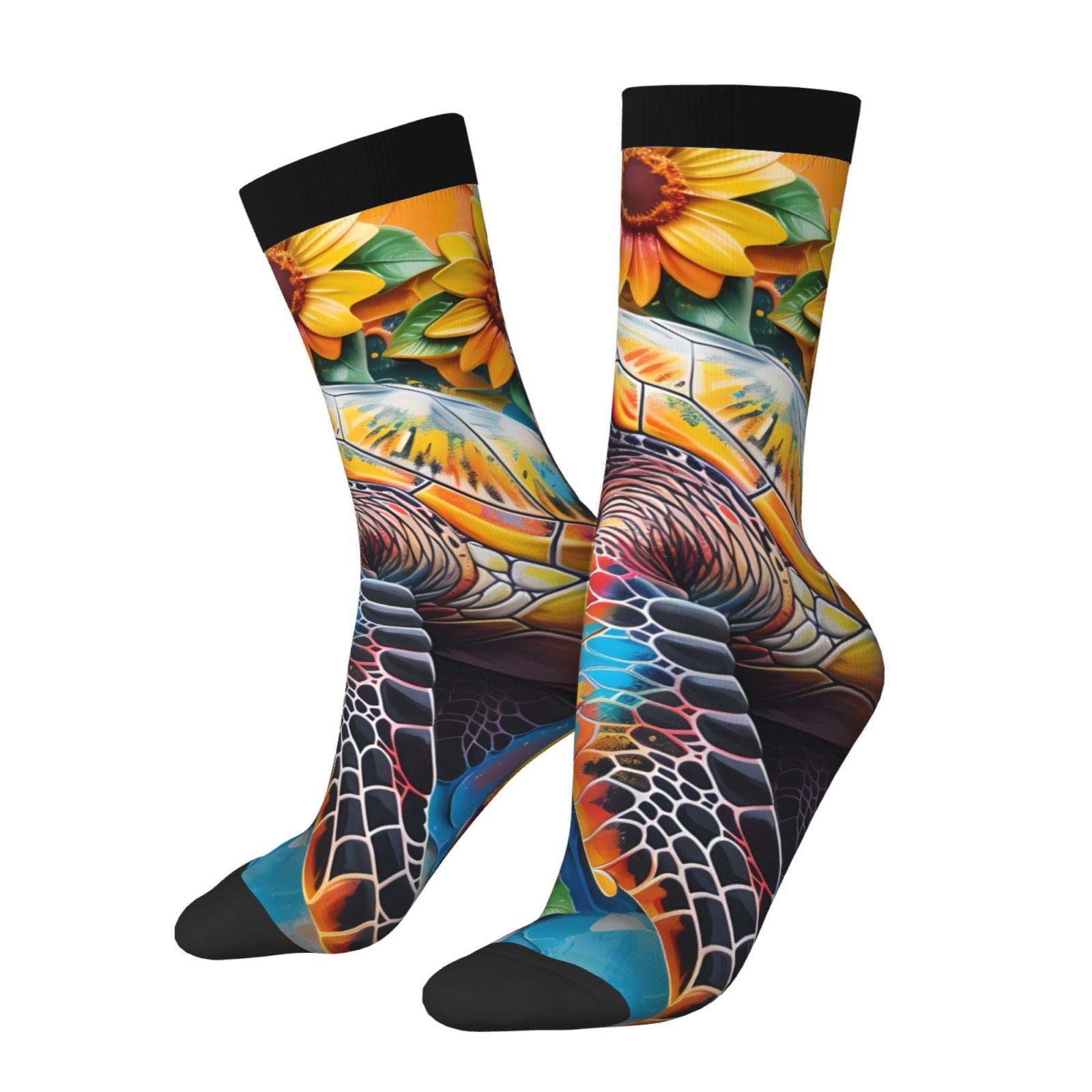 Fotbe Sunflower Turtle Pattern Long Socks for Men & Women – Breathable ...