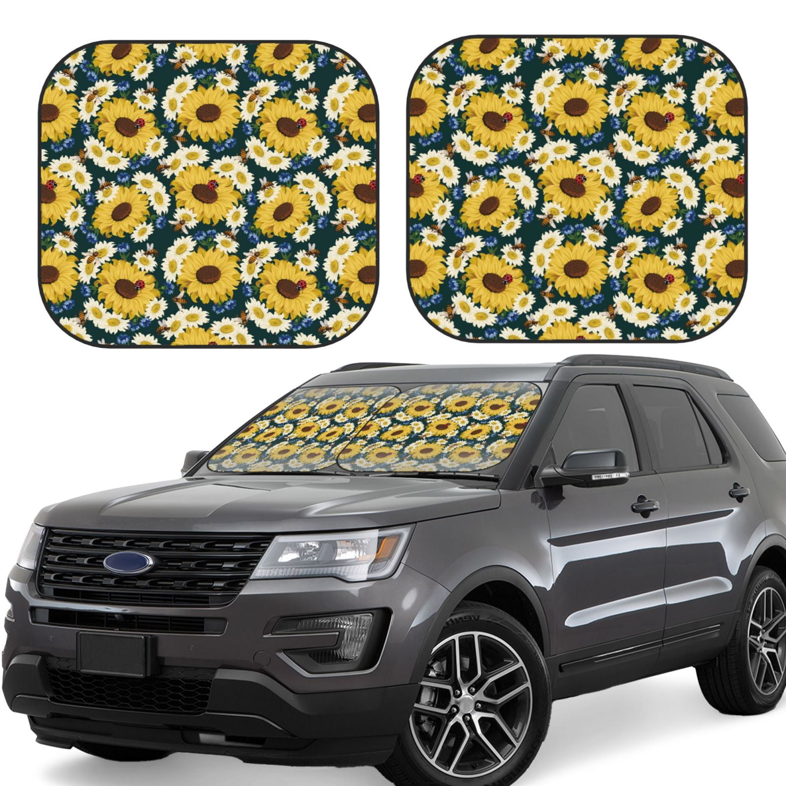 Fotbe Sunflowers 2-Piece Car Windshield Sun Shade | Sun Blocker for Car ...