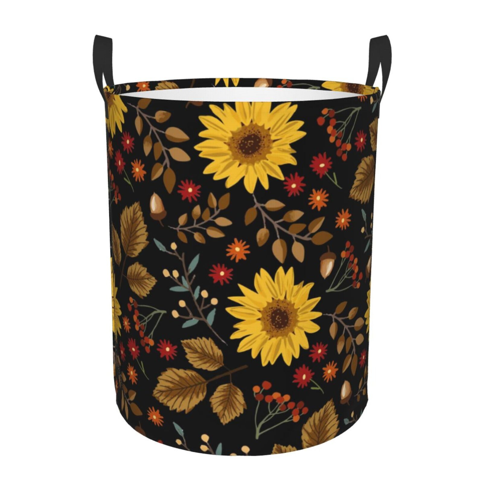 Fotbe Sunflowers Leaves Laundry Basket with Handles, Waterproof Large ...