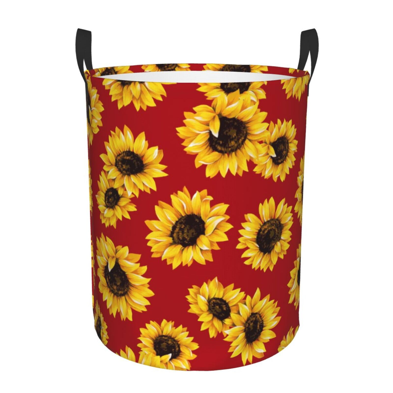 Fotbe Sunflowers On Red Laundry Basket with Handles, Waterproof Large ...