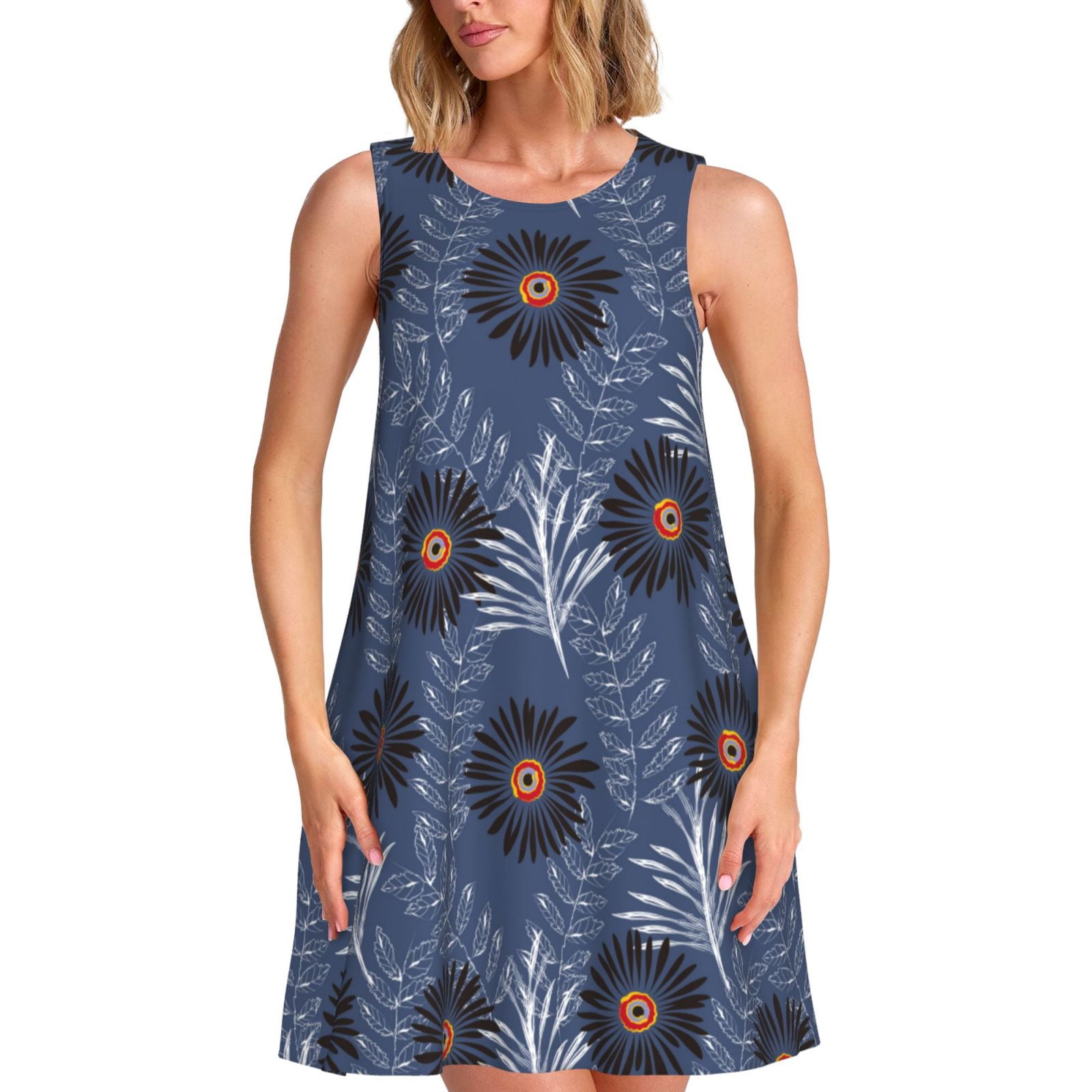 Fotbe Sunflowers Pattern Women’s Summer Tank Midi Dress – Sleeveless A ...
