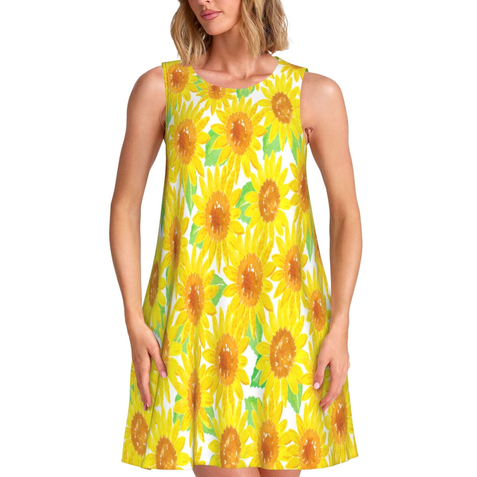 Fotbe Sunflowers2 Pattern Women’s Summer Tank Midi Dress – Sleeveless A ...