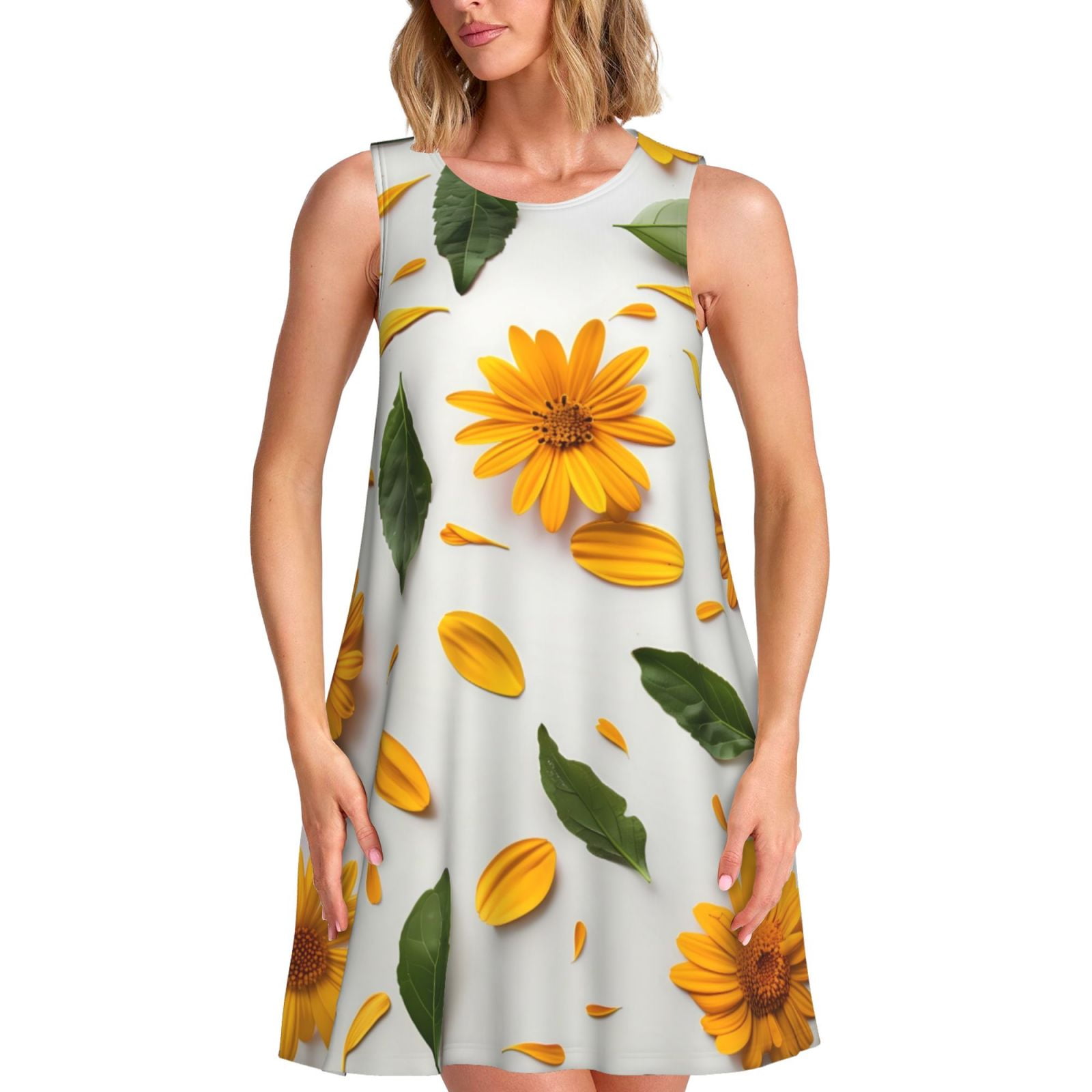 Fotbe Sunny Yellow SunFlower Pattern Women’s Summer Tank Midi Dress ...