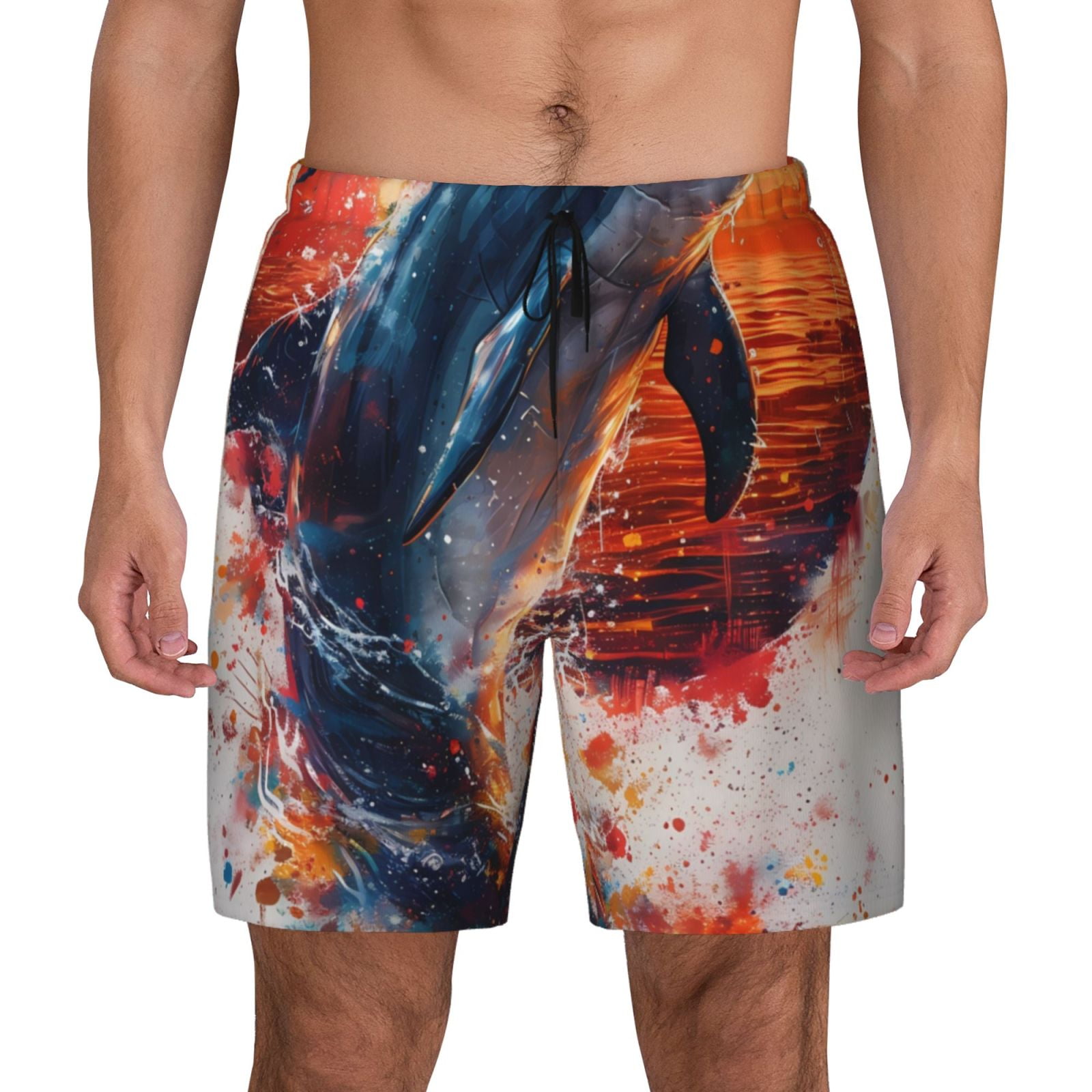 Fotbe Sunset Ocean Watercolor Dolphin Men’s Swim Trunks Quick Dry Swim ...