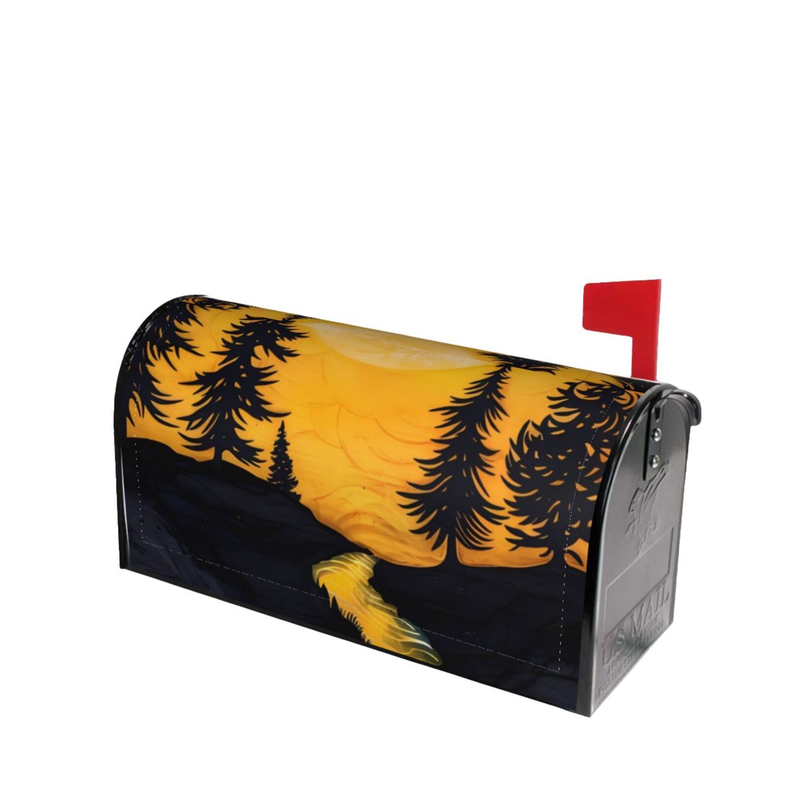 Fotbe Sunset River Pine Trees Mailbox Covers Post Letter Box Cover ...