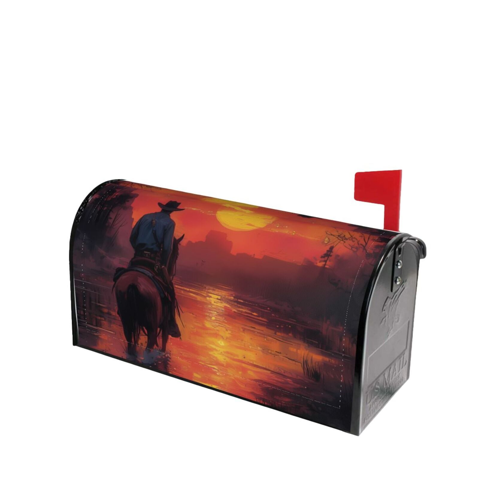 Fotbe Sunset River Western Cowboy Mailbox Covers Post Letter Box Cover ...