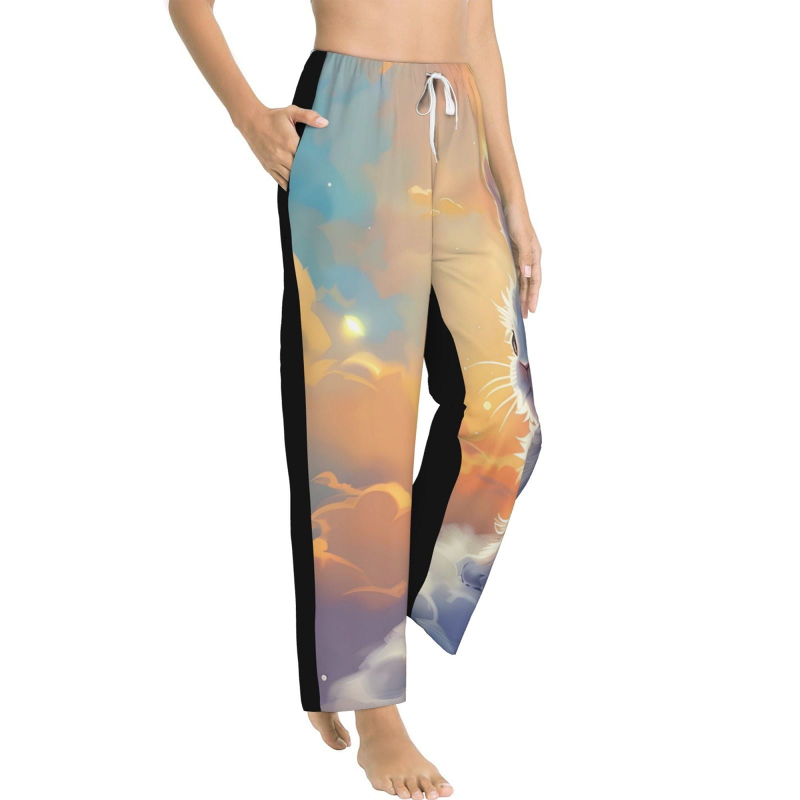 Fotbe Sunshine Colorful Cloud Rabbit Women's Pajama Pants,Sleepwear Pants,Pj Bottoms Drawstring ...