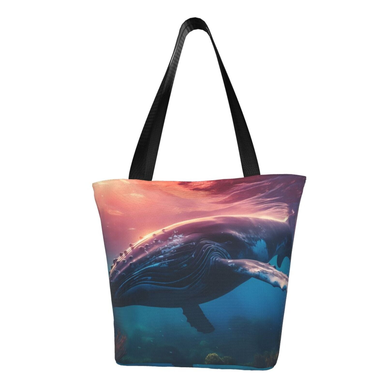 Fotbe Sunshine Ocean Whale Pattern Beach Tote,Shoulder Handbag,Spacious ...