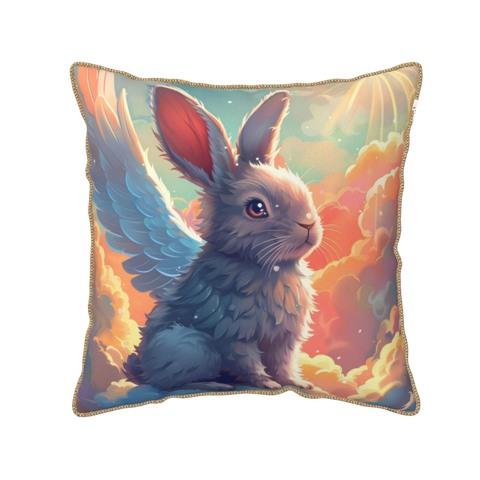 Fotbe Sunshine Winged Rabbit Pattern Velvet Decorative Throw Pillow ...