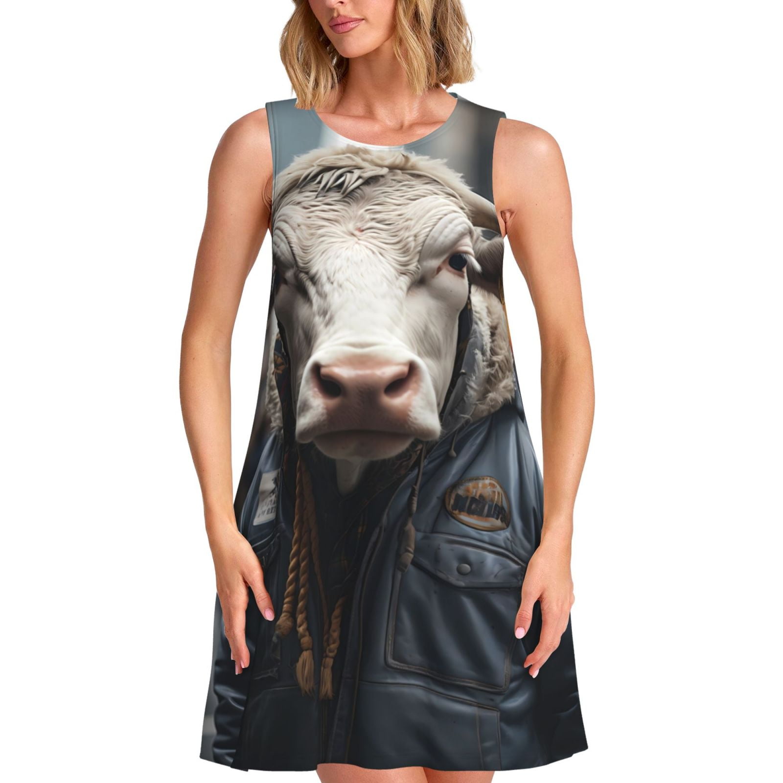 Fotbe Surrealist Cow Pattern Women’s Summer Tank Midi Dress ...