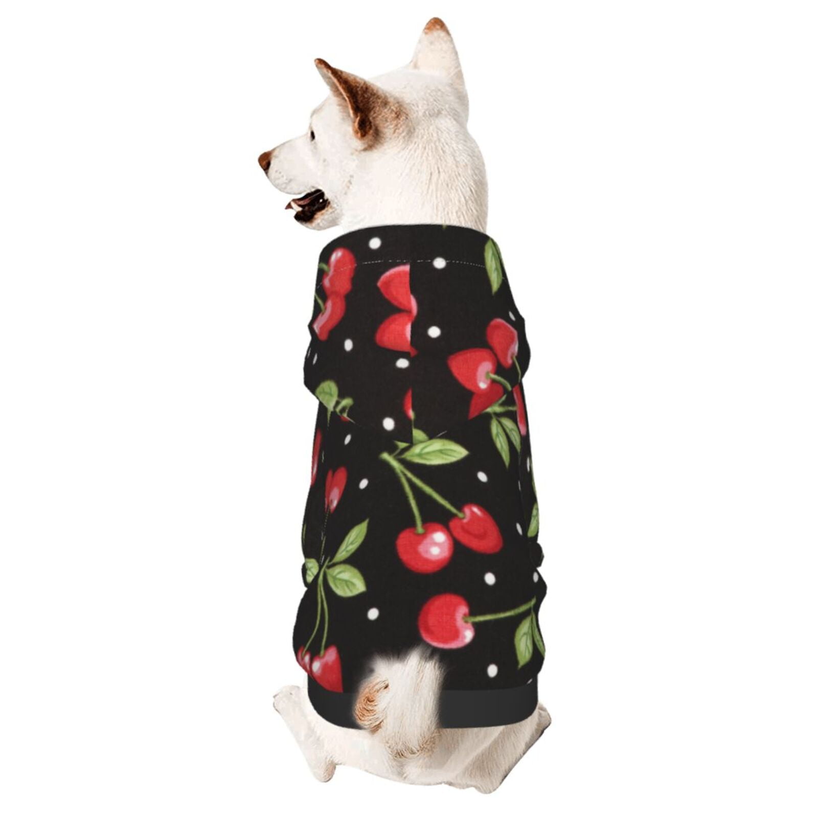 Fotbe Sweet Red Cherry Print Small Dog Sweater Hoodies Pet Grey Hooded ...