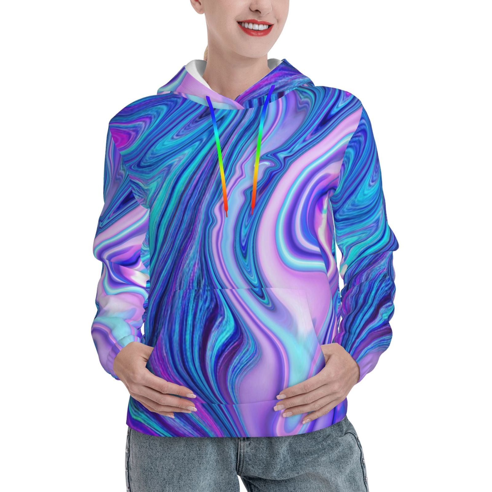 Fotbe Swirl Blue And Purple Pattern Womens Long Sleeve Hoodie, Pullover ...