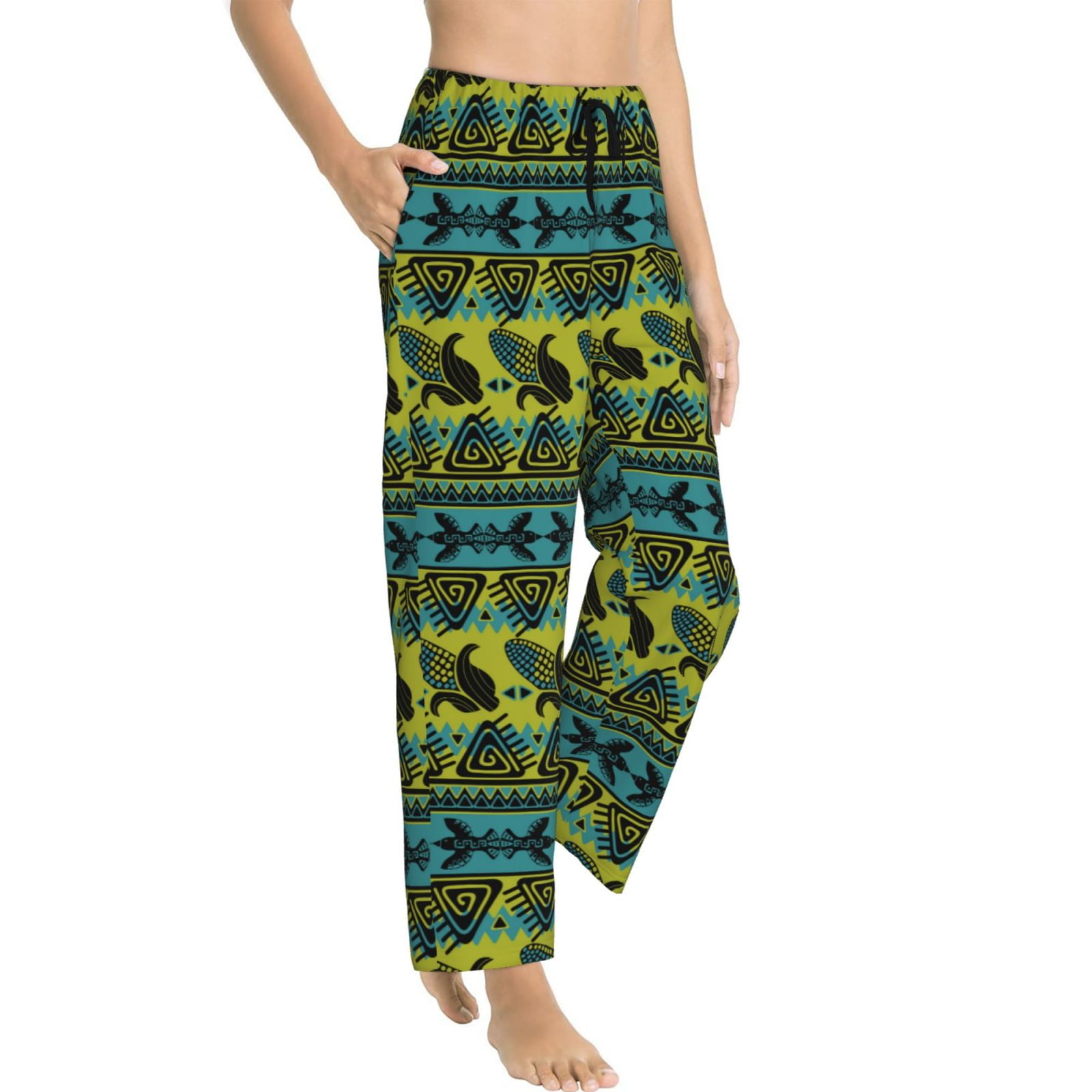 Fotbe Teal Vintage Corn Pattern Women's Pajama Pants,Sleepwear Pants,Pj ...