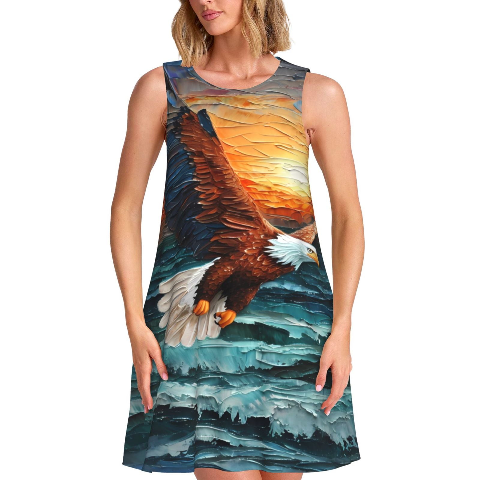 Fotbe Textured Bald Eagle Pattern Women’s Summer Tank Midi Dress ...