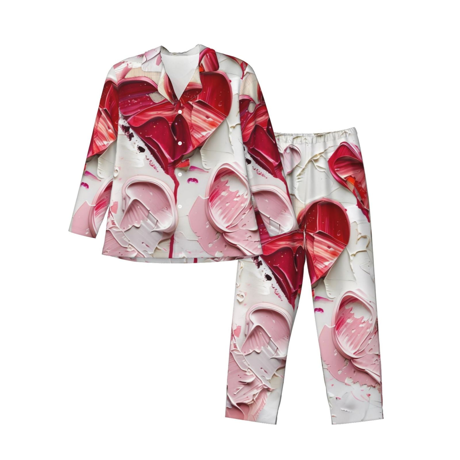 Fotbe Textured Heart Abstract Art Pattern Long Sleeve Pajama Set for ...