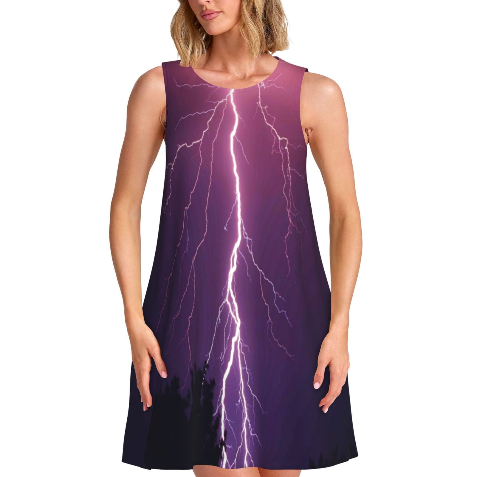 Fotbe Thunderstorm Violet Purple Pattern Women’s Summer Tank Midi Dress ...