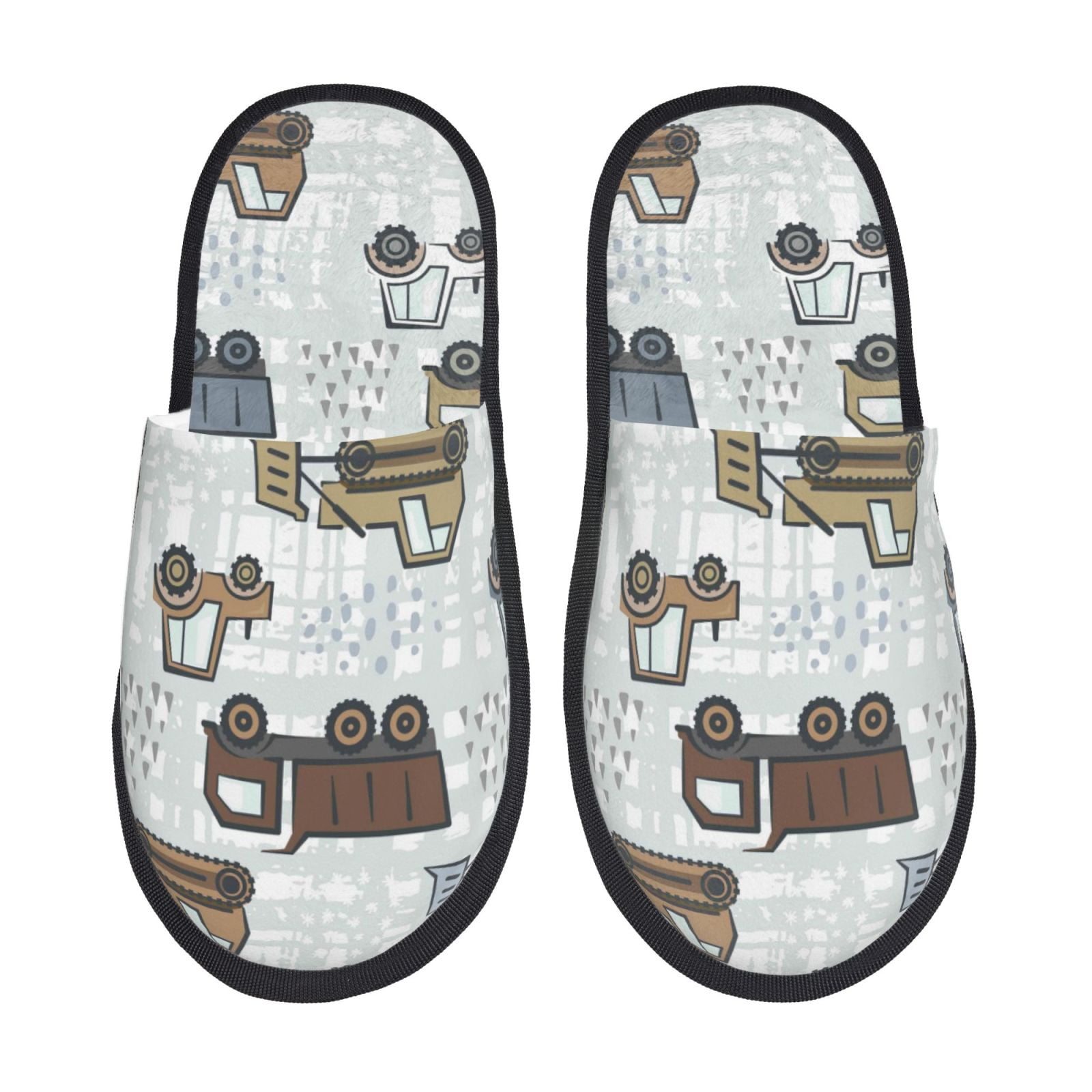 Fotbe Tractor and Dumper Pattern Women's Fuzzy Slippers Plush Slippers ...