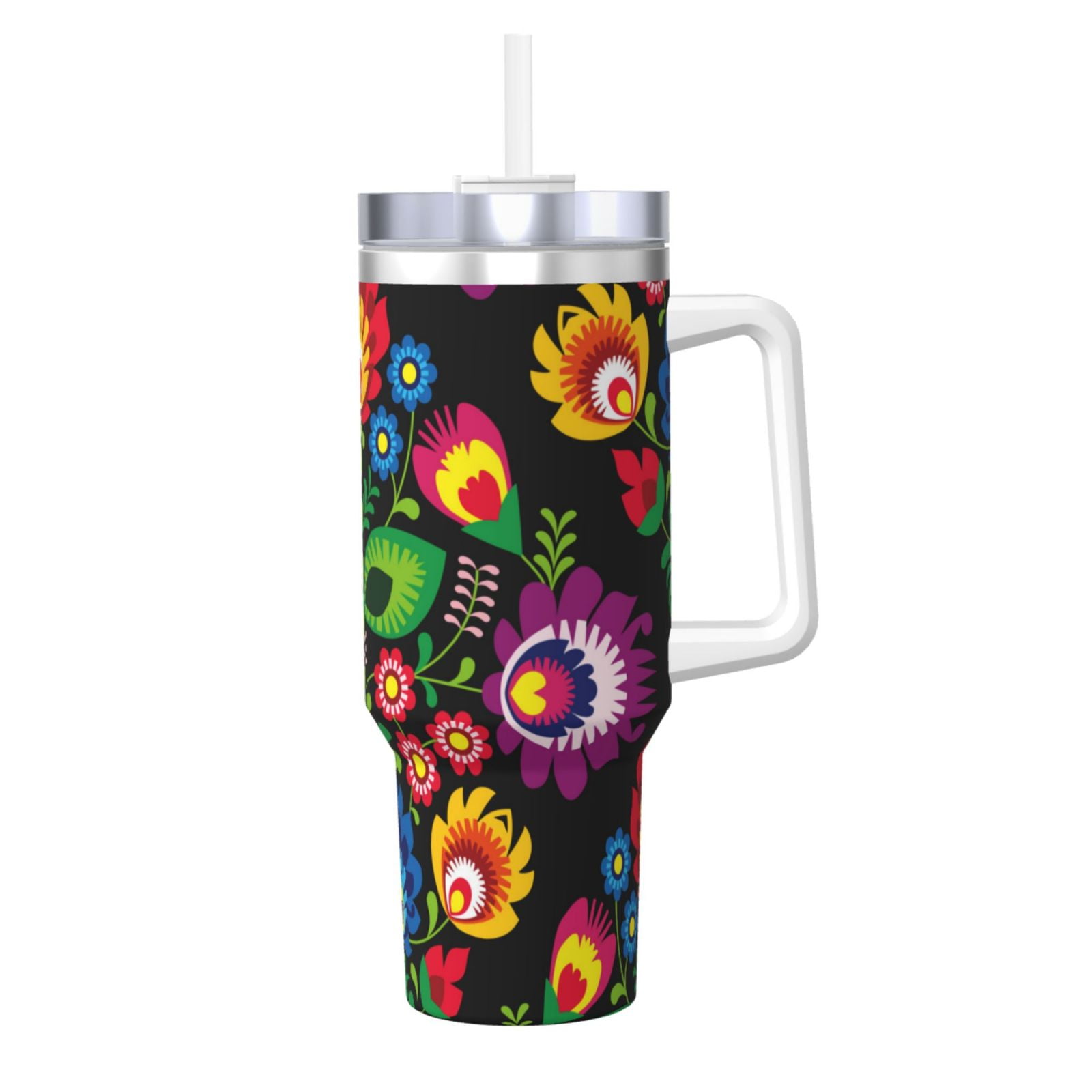 Fotbe Traditional Floral Polish Pattern 40oz Ice Bully With Handle And ...