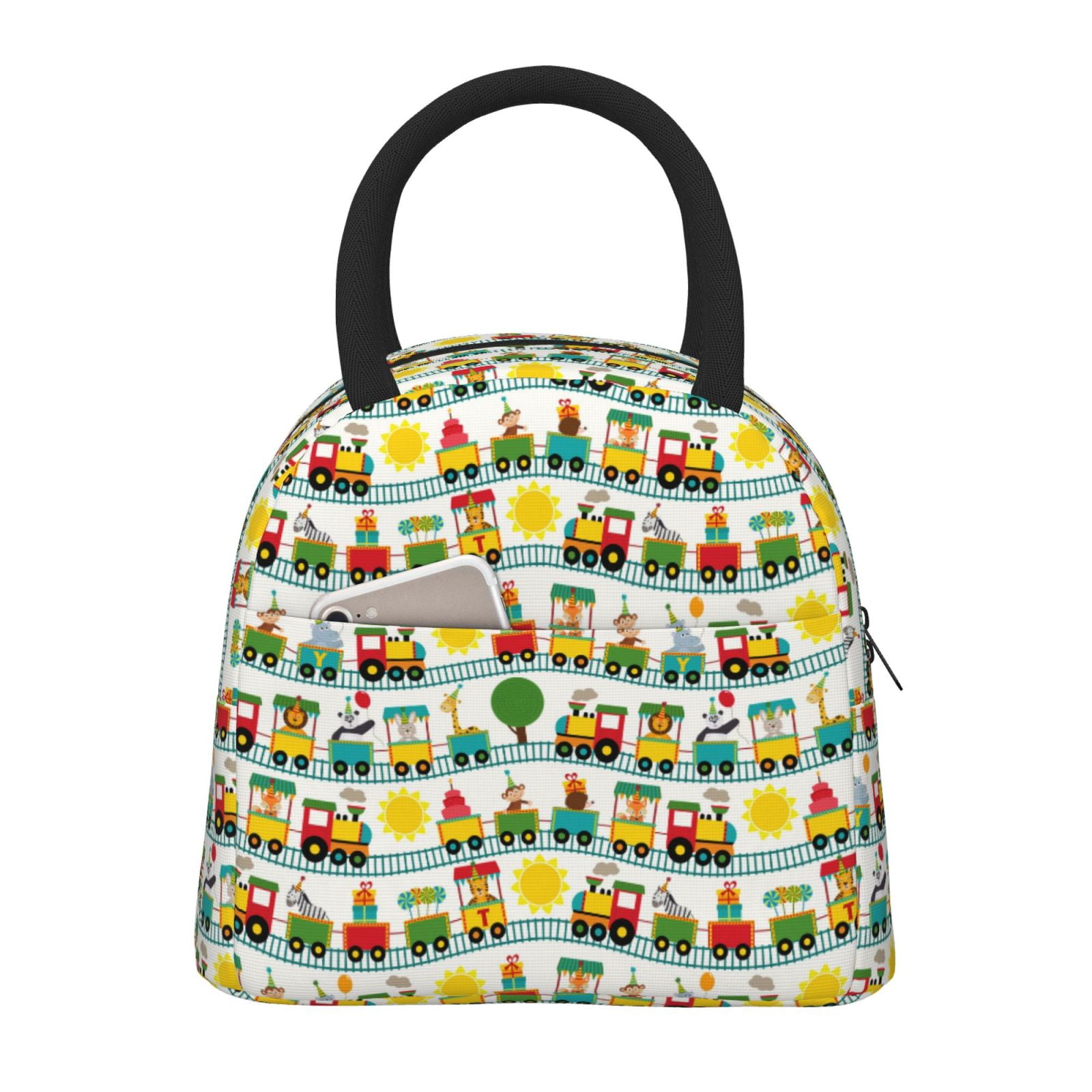 Fotbe Train With Animals Pattern Lunch Bag, Insulated Lunch Box, Small ...