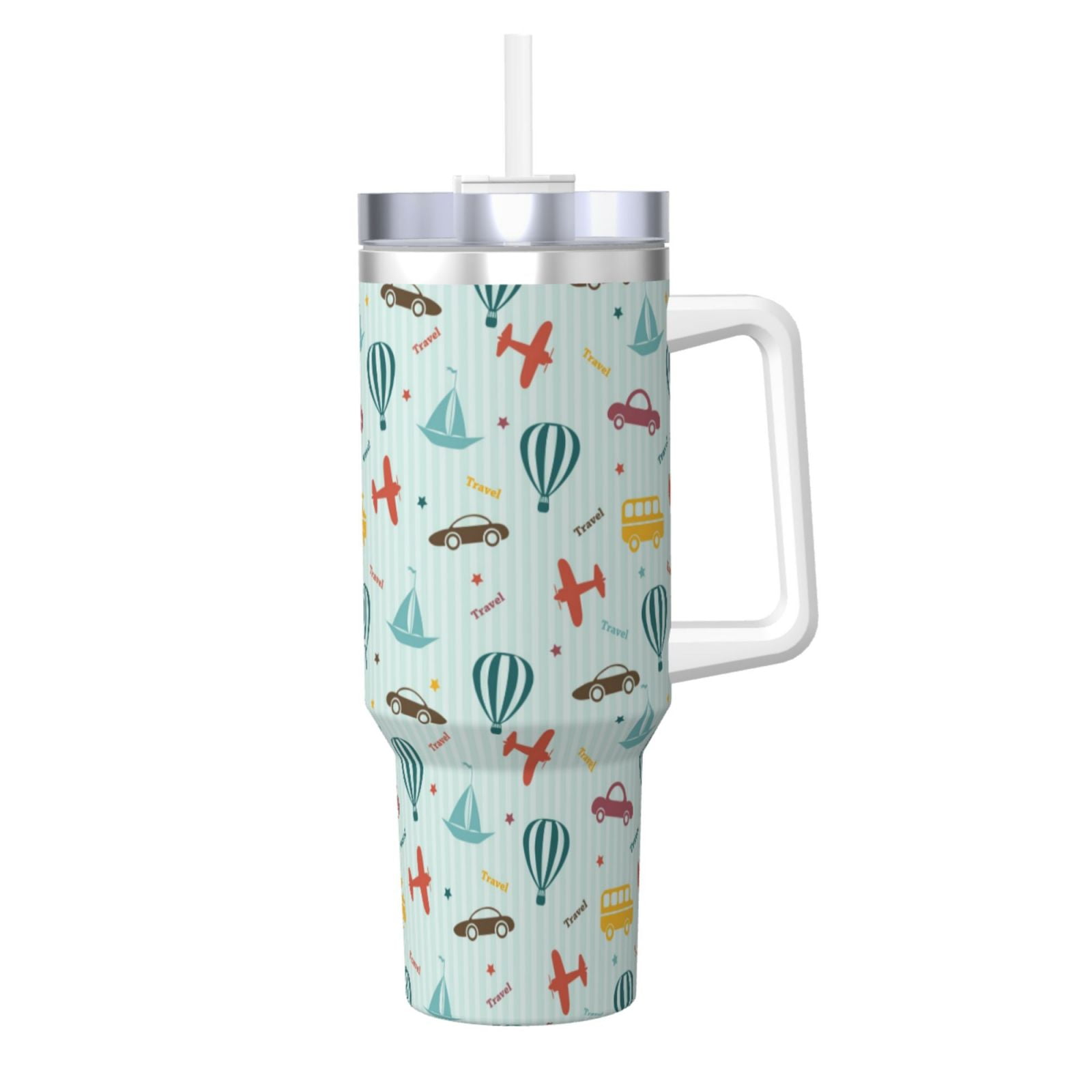 Fotbe Transport Travel Pattern 40oz Ice Bully With Handle And Straw ...