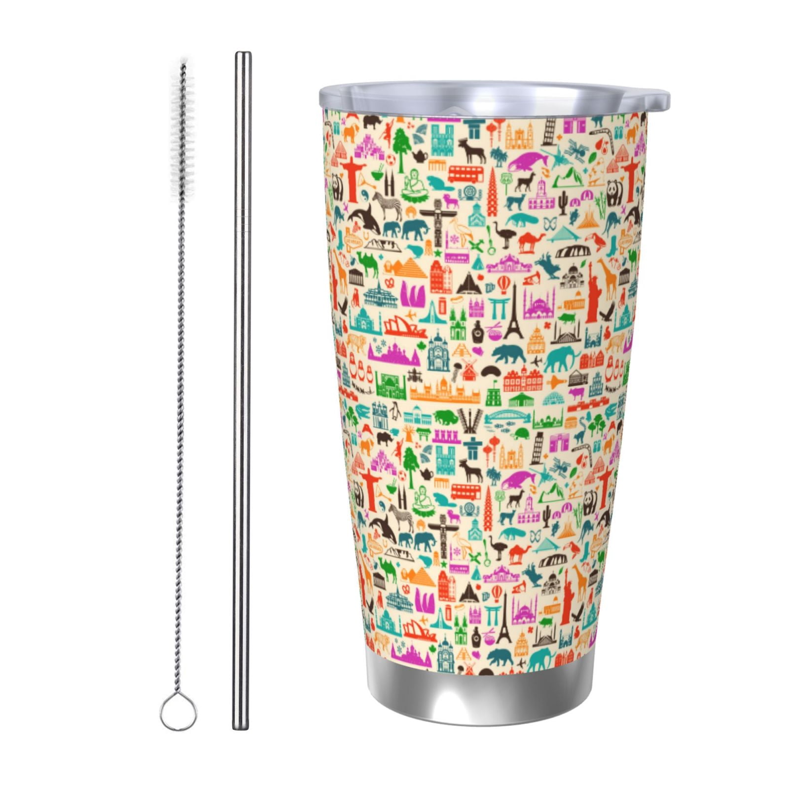 Fotbe Travel Pattern 20 oz Tumbler Stainless Steel Vacuum Insulated ...