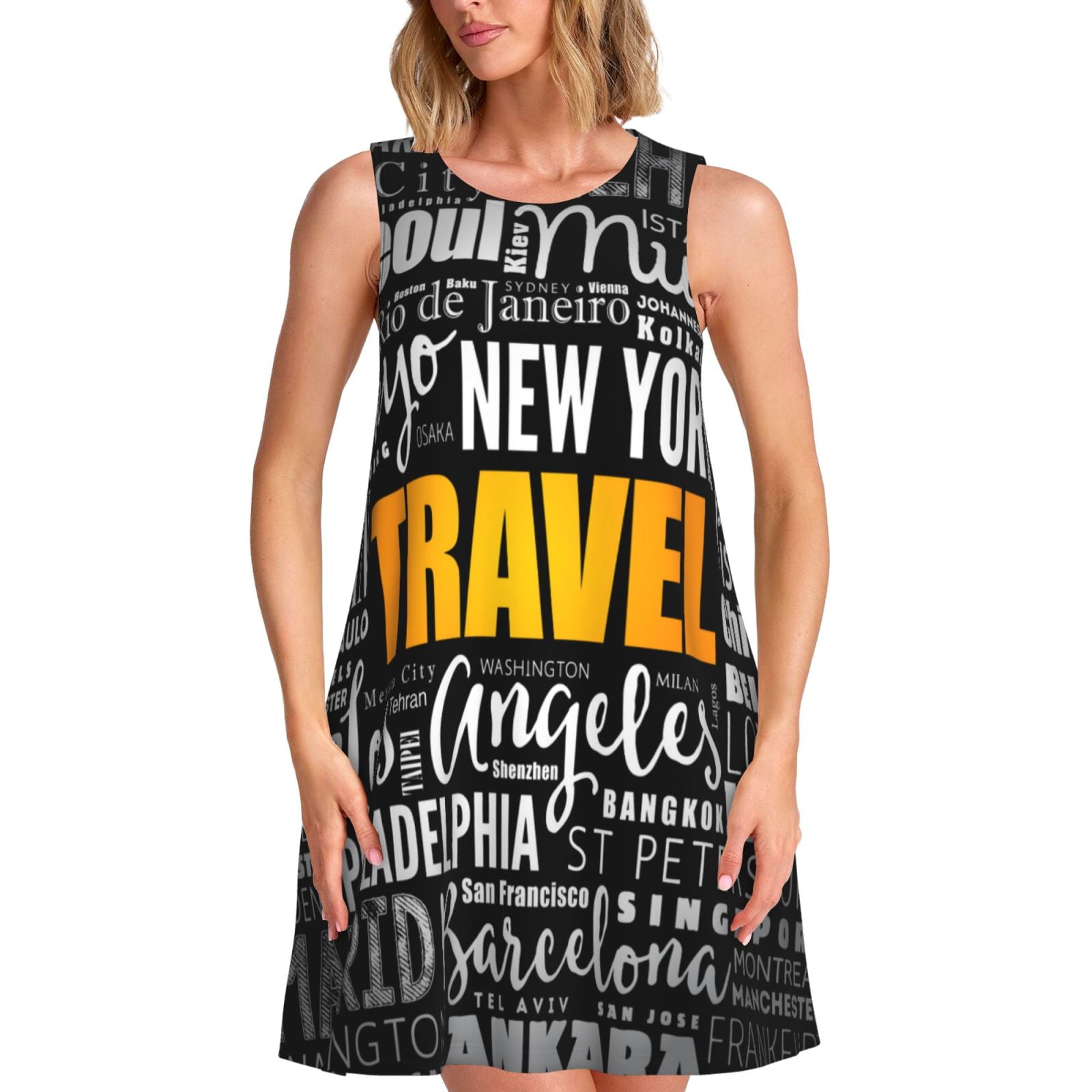 Fotbe Travel Pattern Women’s Summer Tank Midi Dress – Sleeveless A-Line ...