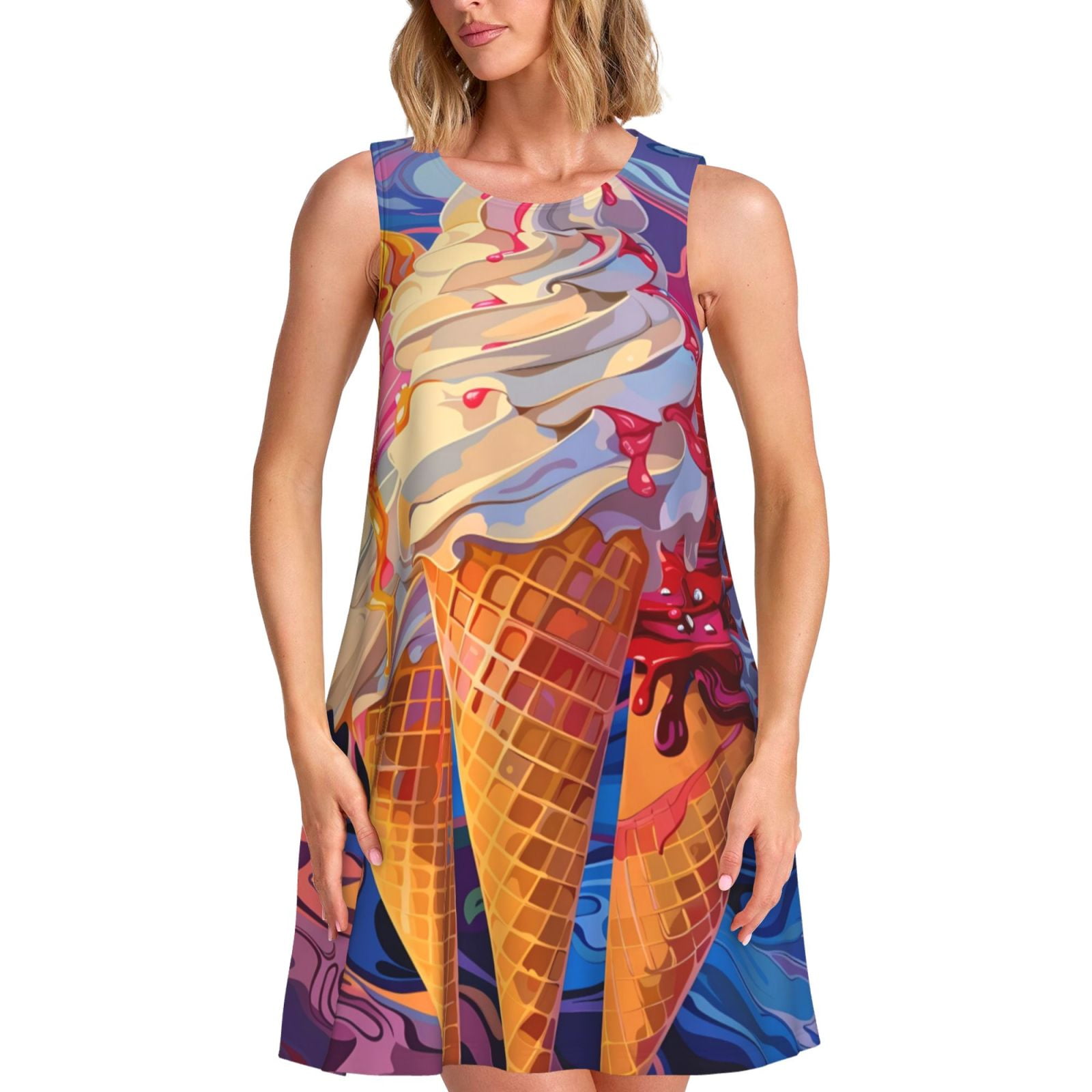 Fotbe Trio Of Dripping Cones Pattern Women’s Summer Tank Midi Dress ...