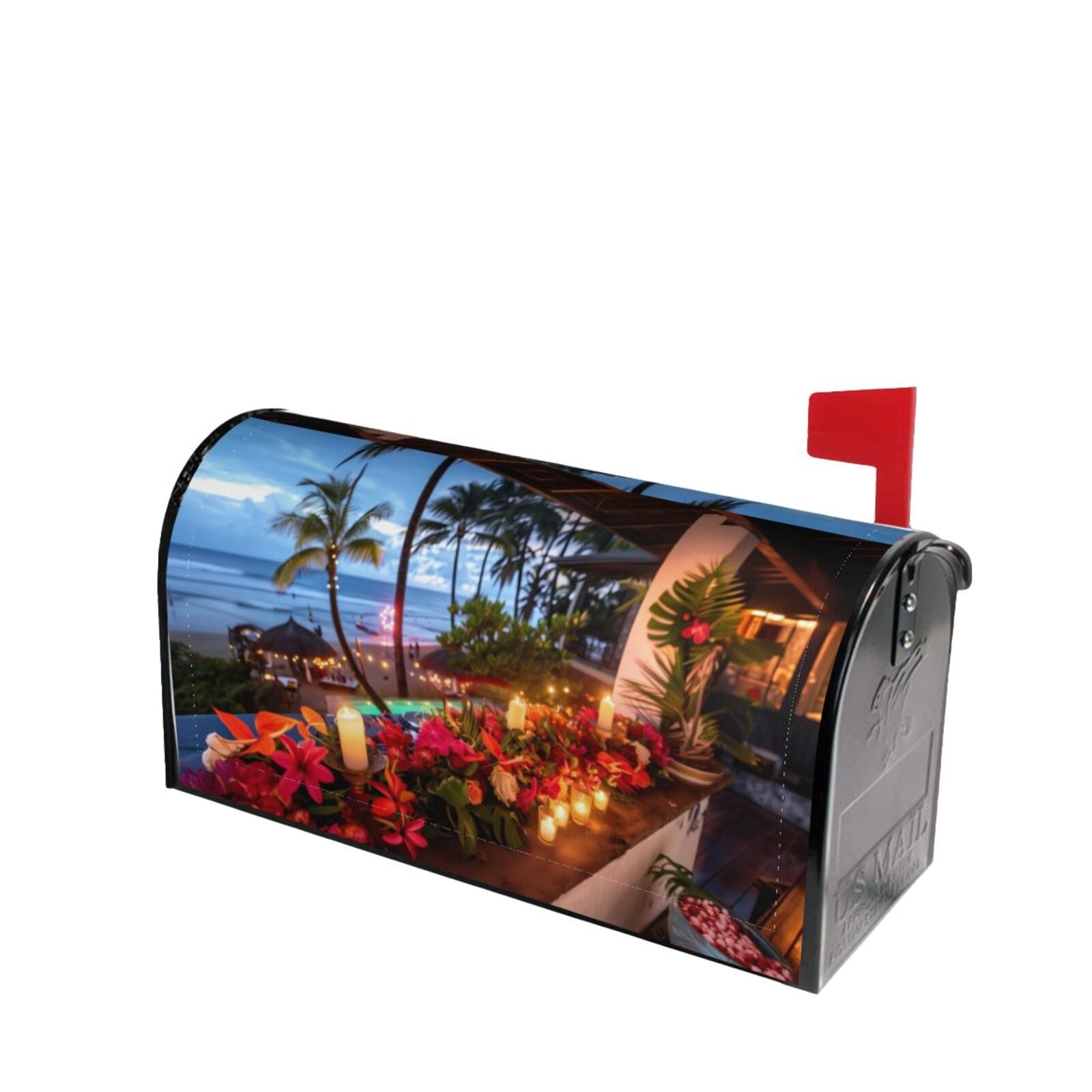 Fotbe Tropical Beach Candlelight Mailbox Covers Post Letter Box Cover ...