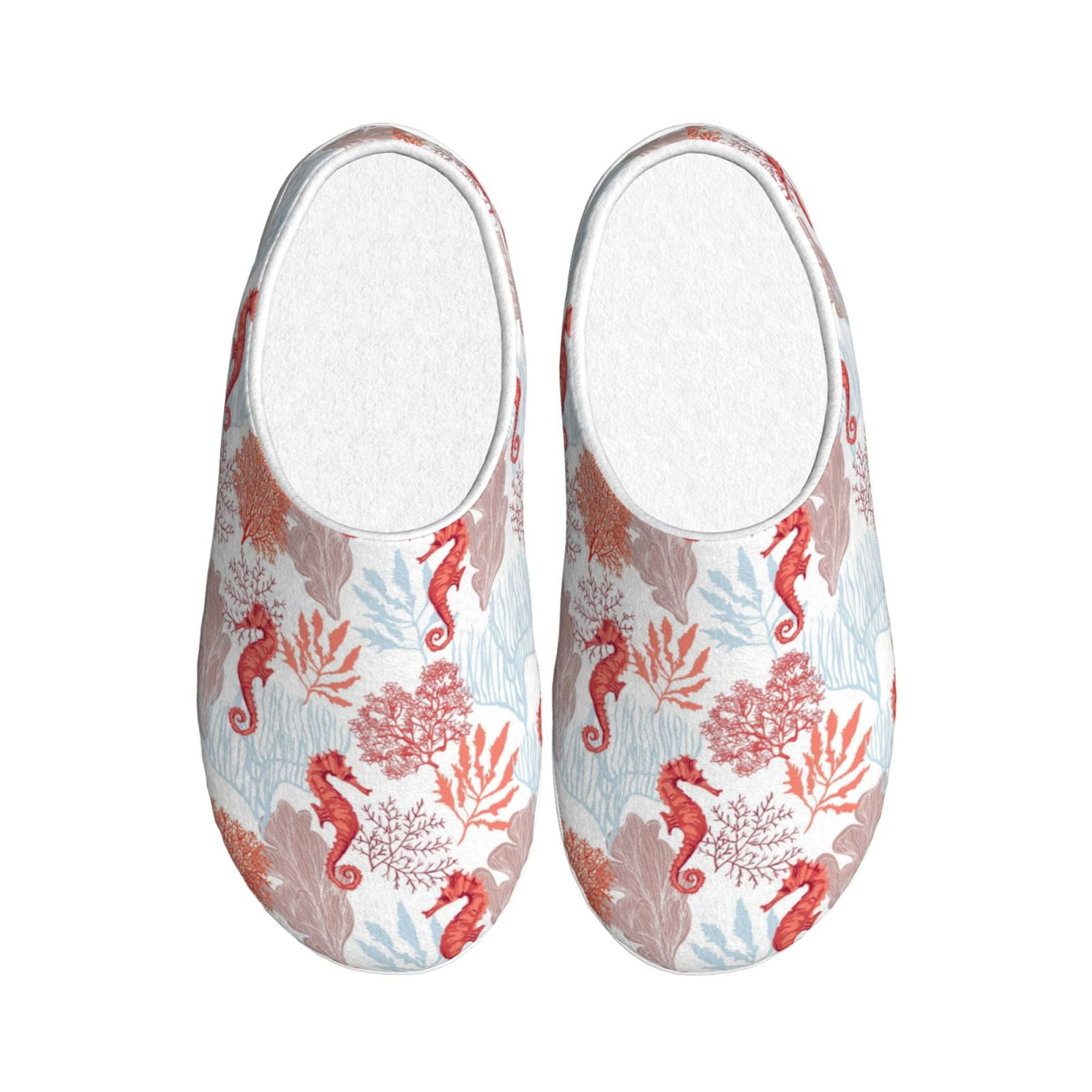 Fotbe Tropical Corals Seahorse Pattern Women's Fuzzy Curly Fur Memory ...
