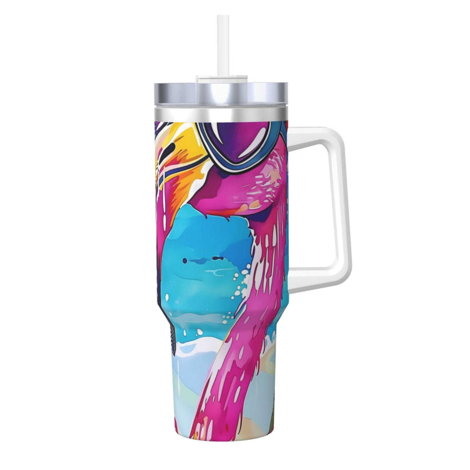 Fotbe Tropical Flamingo Summer Pattern 40oz Ice Bully With Handle And ...