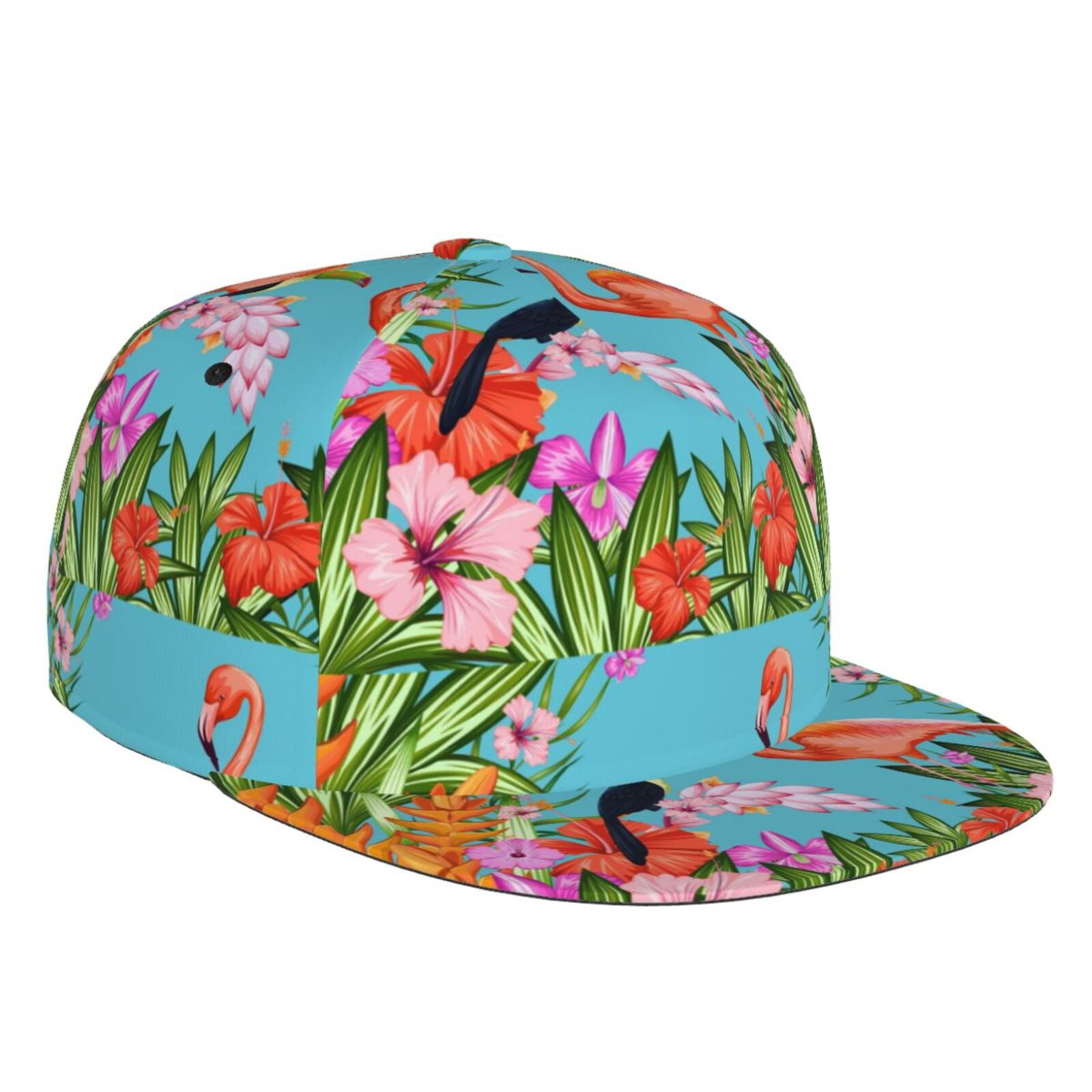 Fotbe Tropical Jungle Flamingo Flat Bill Visor Cap Classic Snapback Hat Polyester Foam Trucker ...